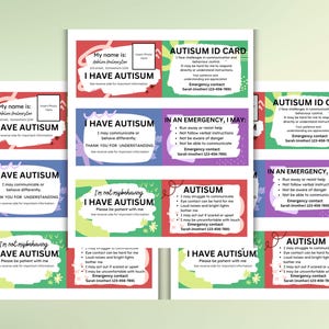 Childrens Autism ID Card Colorful Emergency Contact Cards Kids Autism ...