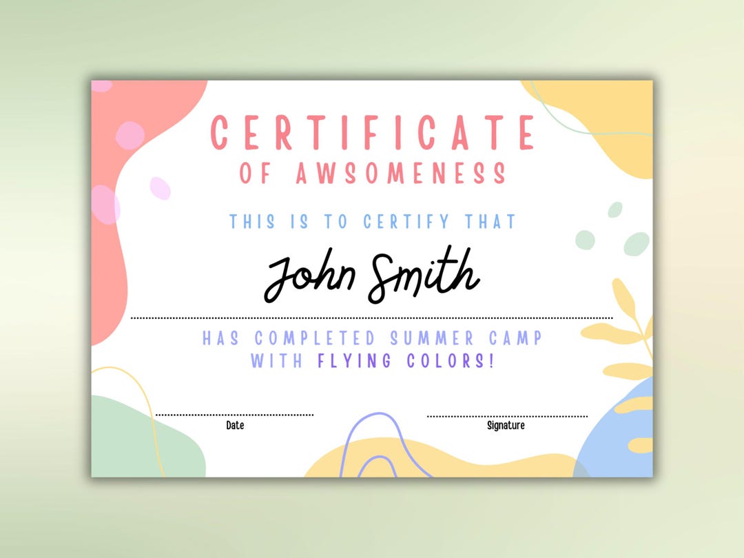 Kid Blank Certificate Template Colorful Boho Achievement Certificate ...