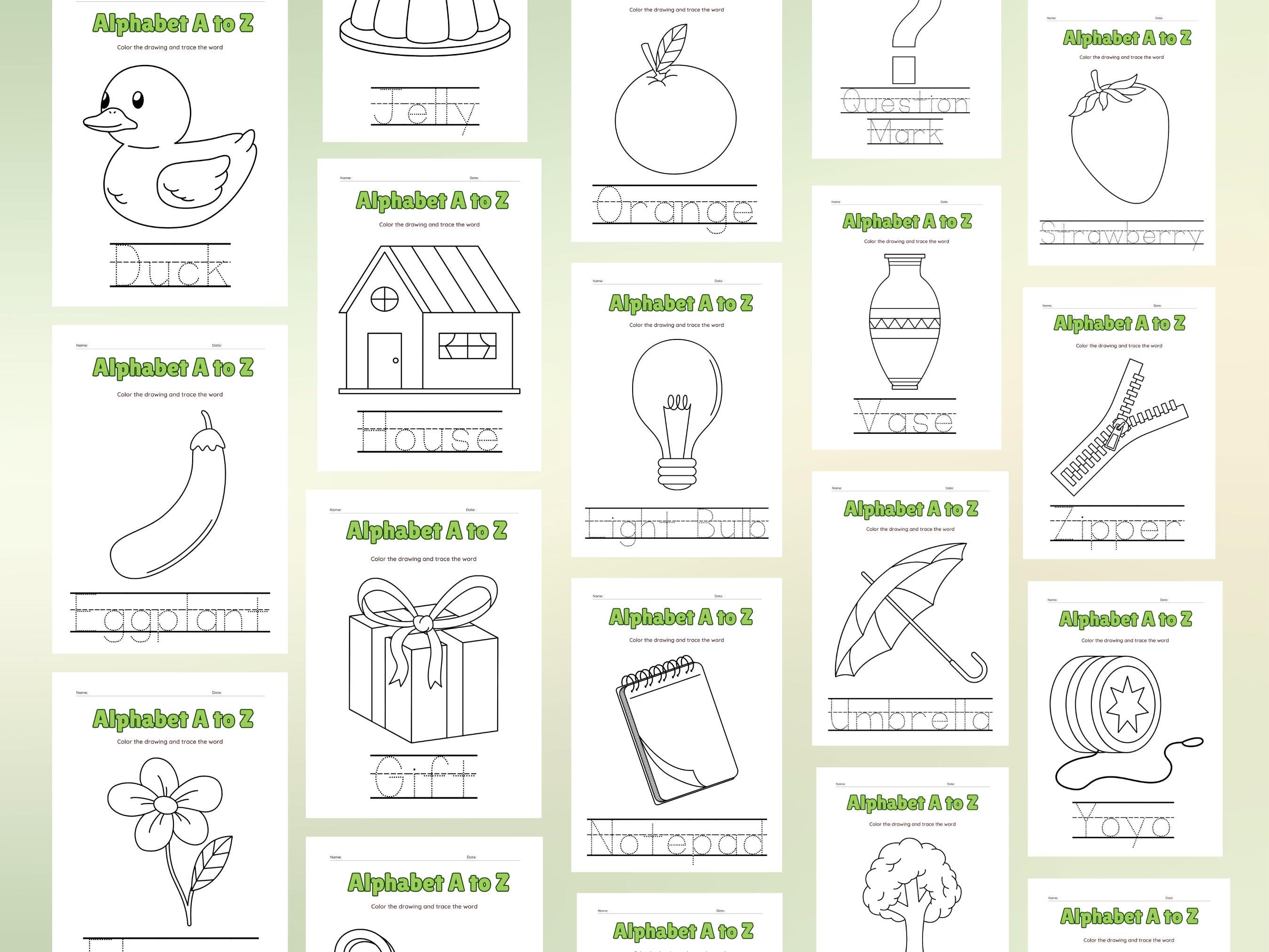 Alphabet Tracing A to Z Sheets A-Z Learning Coloring Pages Kids ...