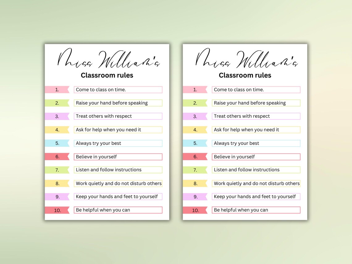 Kids Classroom Rules Chart Childrens Class Rules Sign School Actions ...