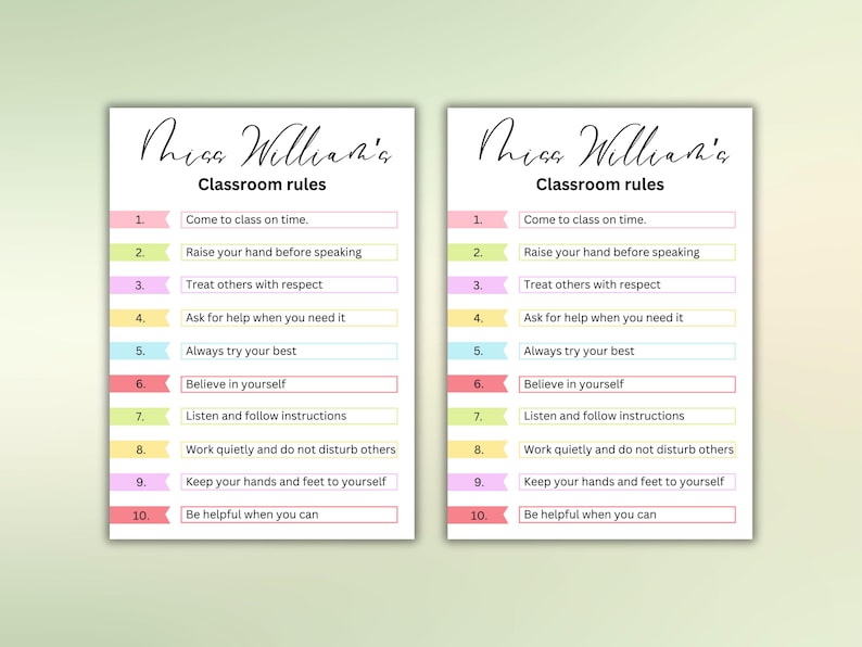 Kids Classroom Rules Chart Childrens Class Rules Sign School Actions ...