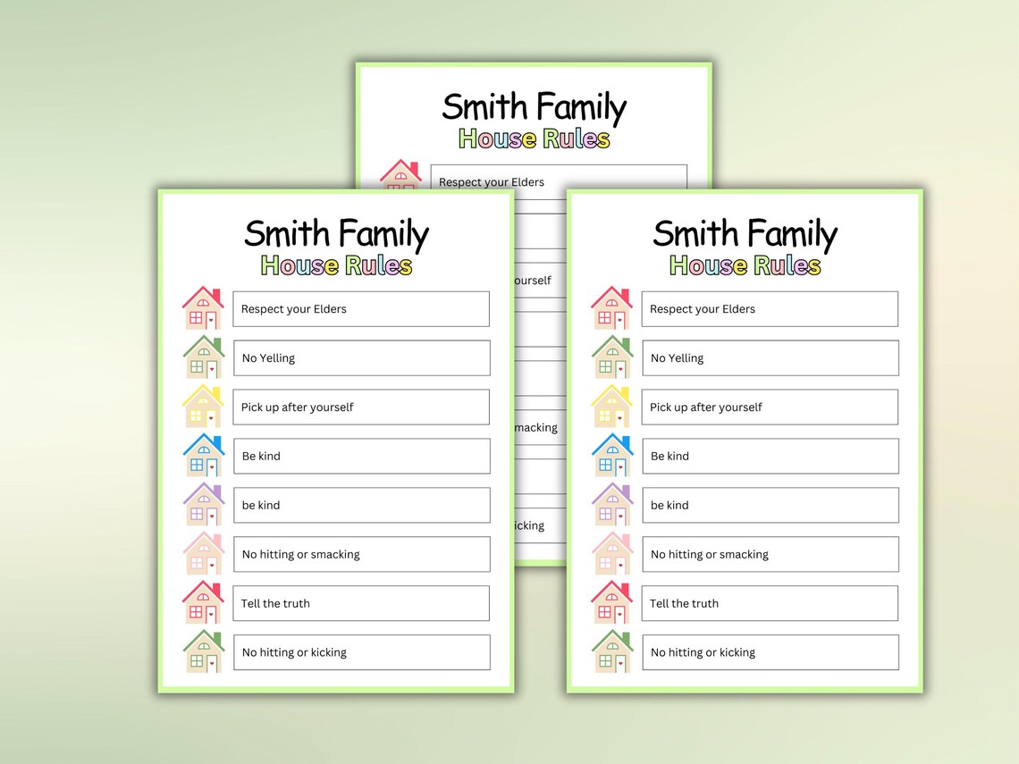 Family House Rules Chart Home Behavior Values Template Relationship ...