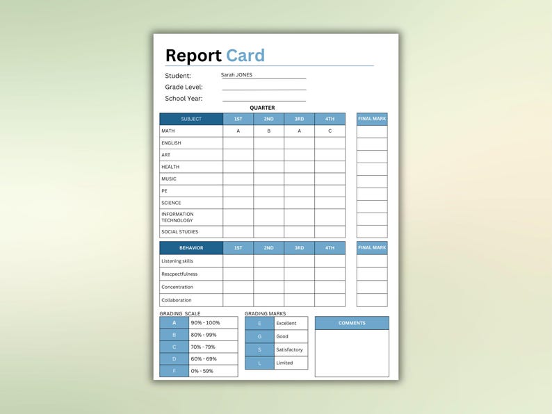 Home School Report Card Homeschool Student Mark Sheet A4 Learner ...