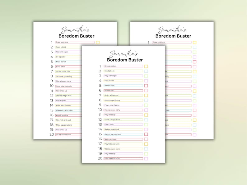 Kids Boredom Buster Activity Chart Childrens Boredom List Home Reward ...