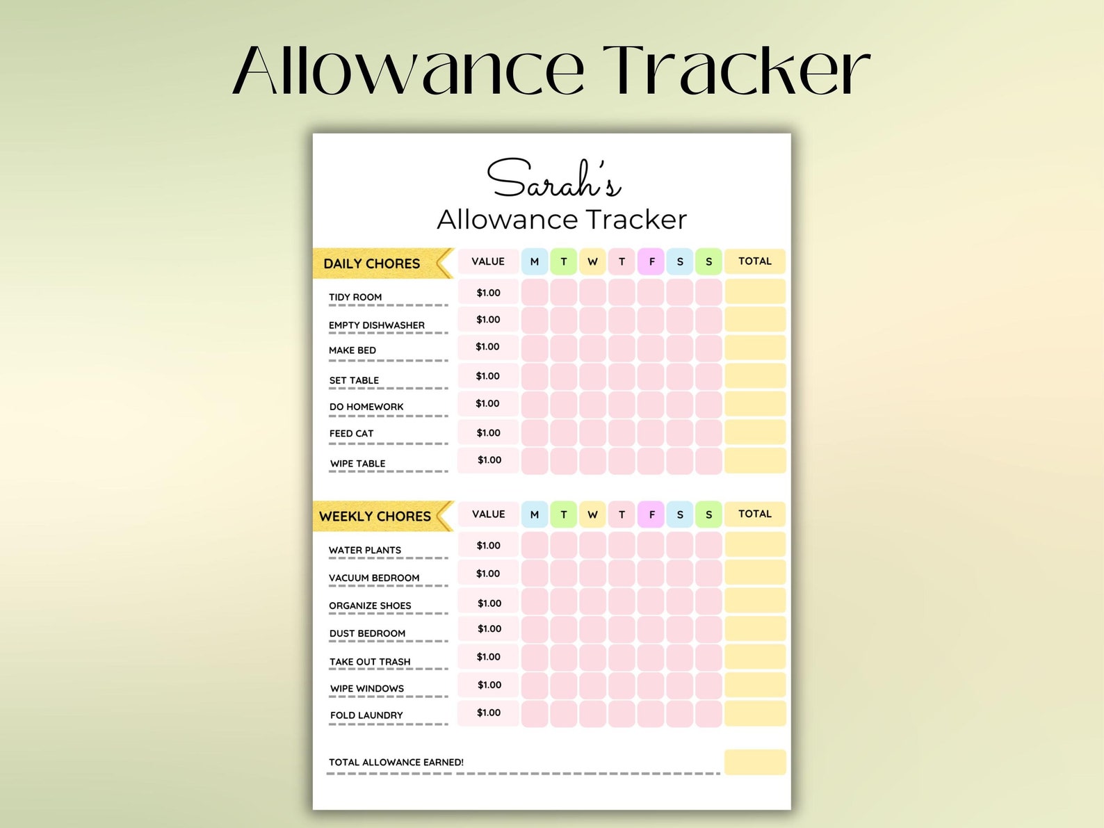 Allowance Chart for Kids Allowance Chore Chart Printable How to Earn ...