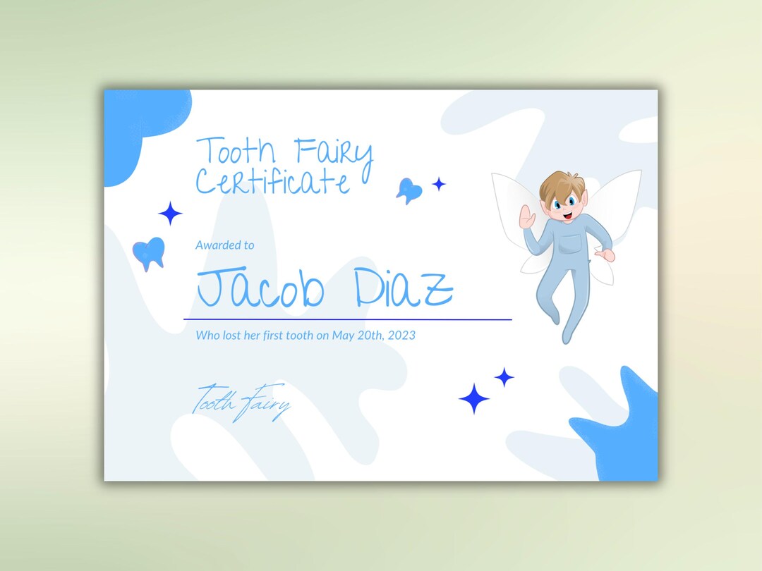Kids Tooth Fairy Certificate Little Boy Lost Tooth Poster Childrens ...