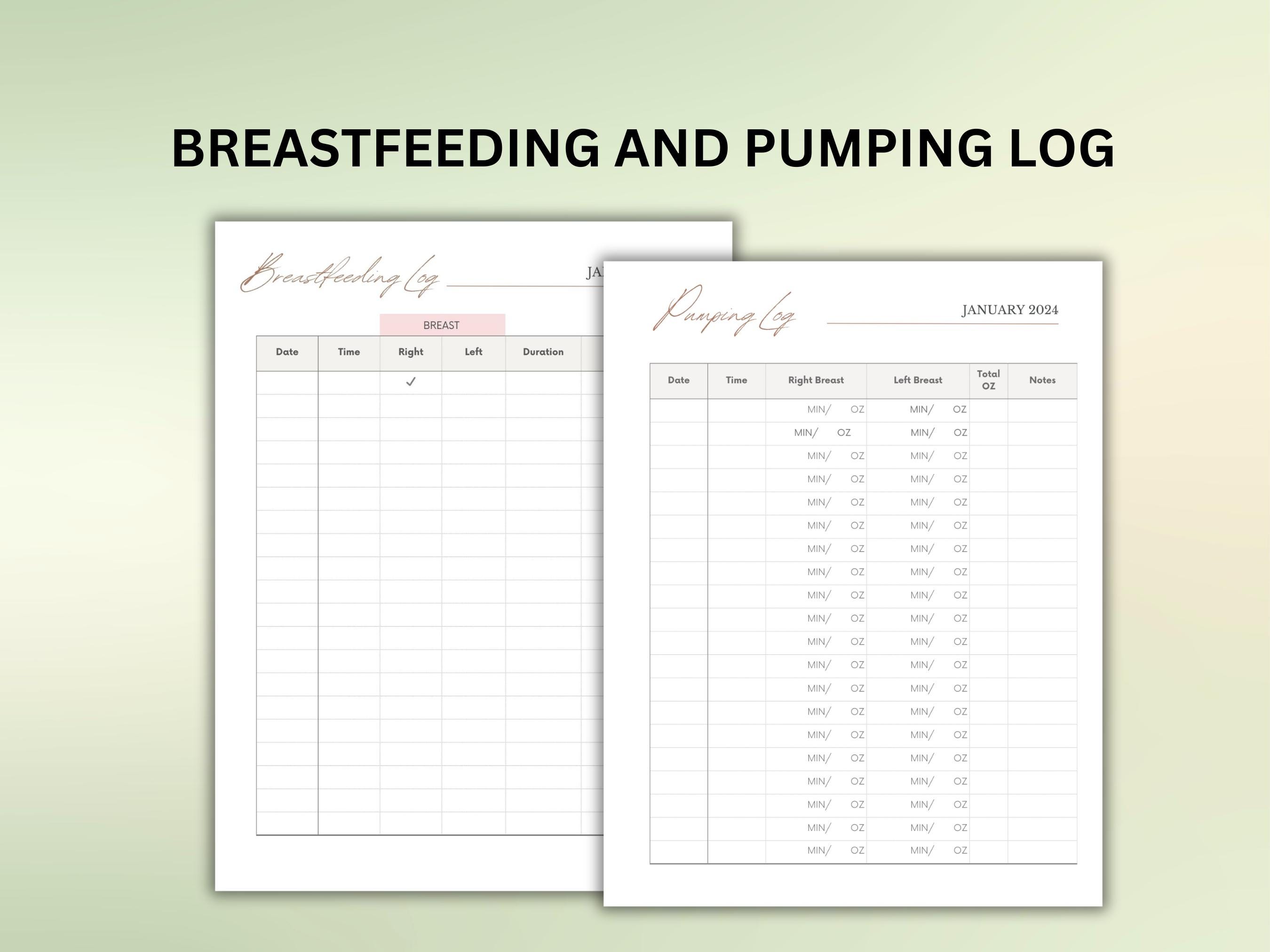 Breastfeeding Log, Pumping Log, Breast Pump Log, Breastmilk Inventory ...