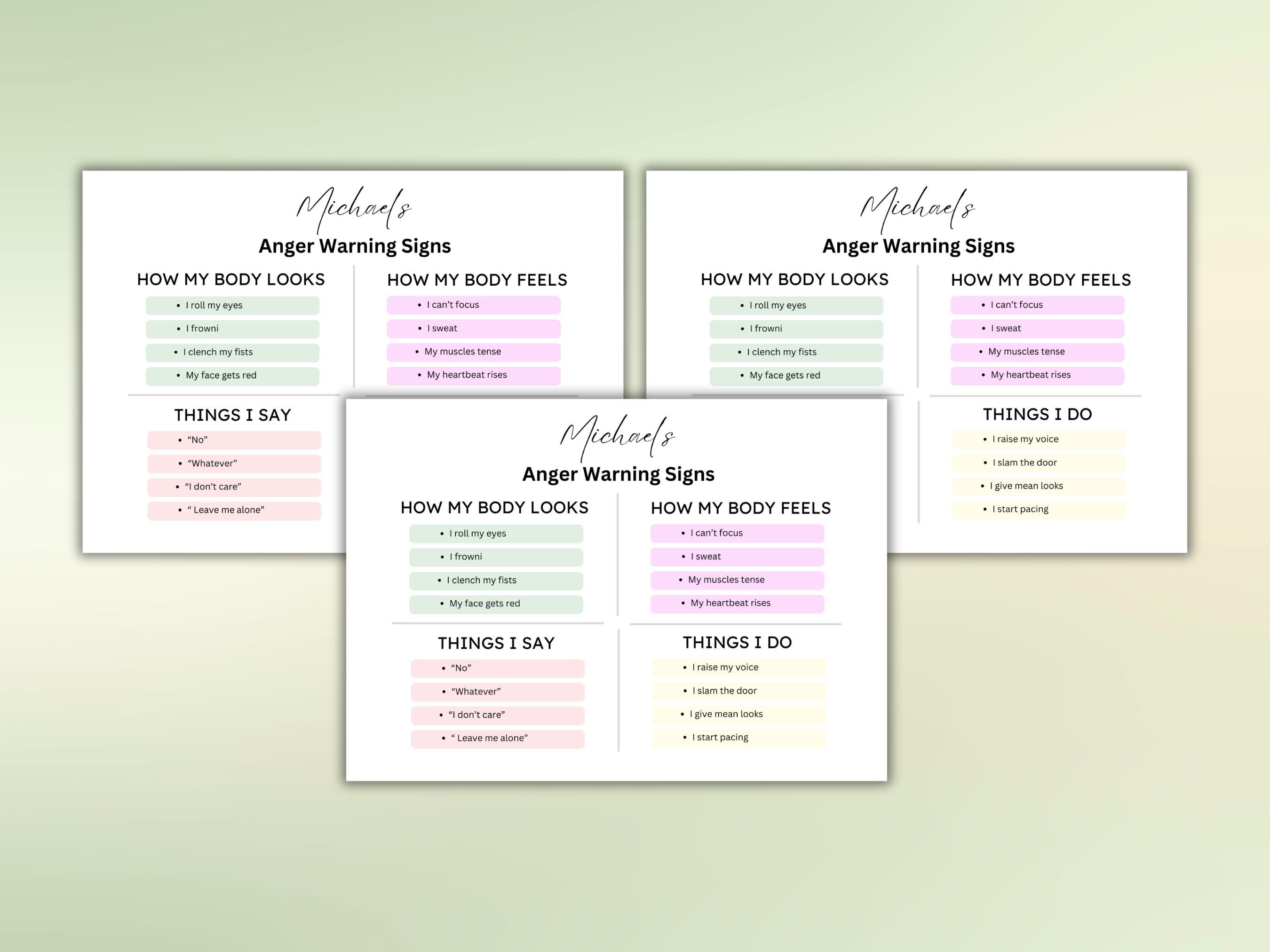 Kids Anger Warning Signs Chart Toddlers Anger Management Template ...