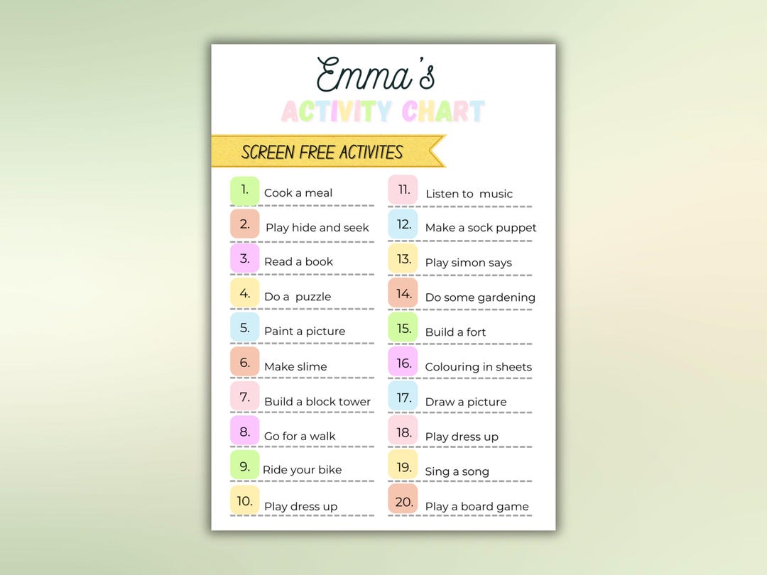 Screen Free Activities for Kids Printable Play Chart Routine Chart Kids ...