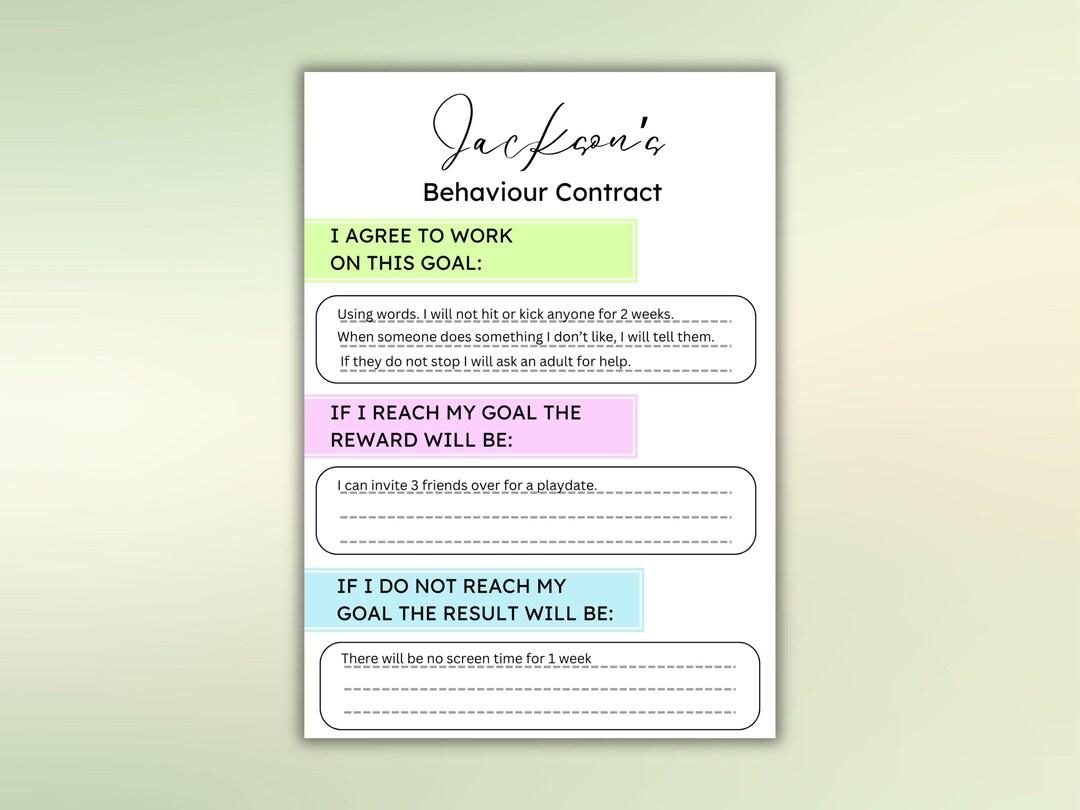 Kids Behavior Contract Template Kids Classroom Behavior Goals Poster ...