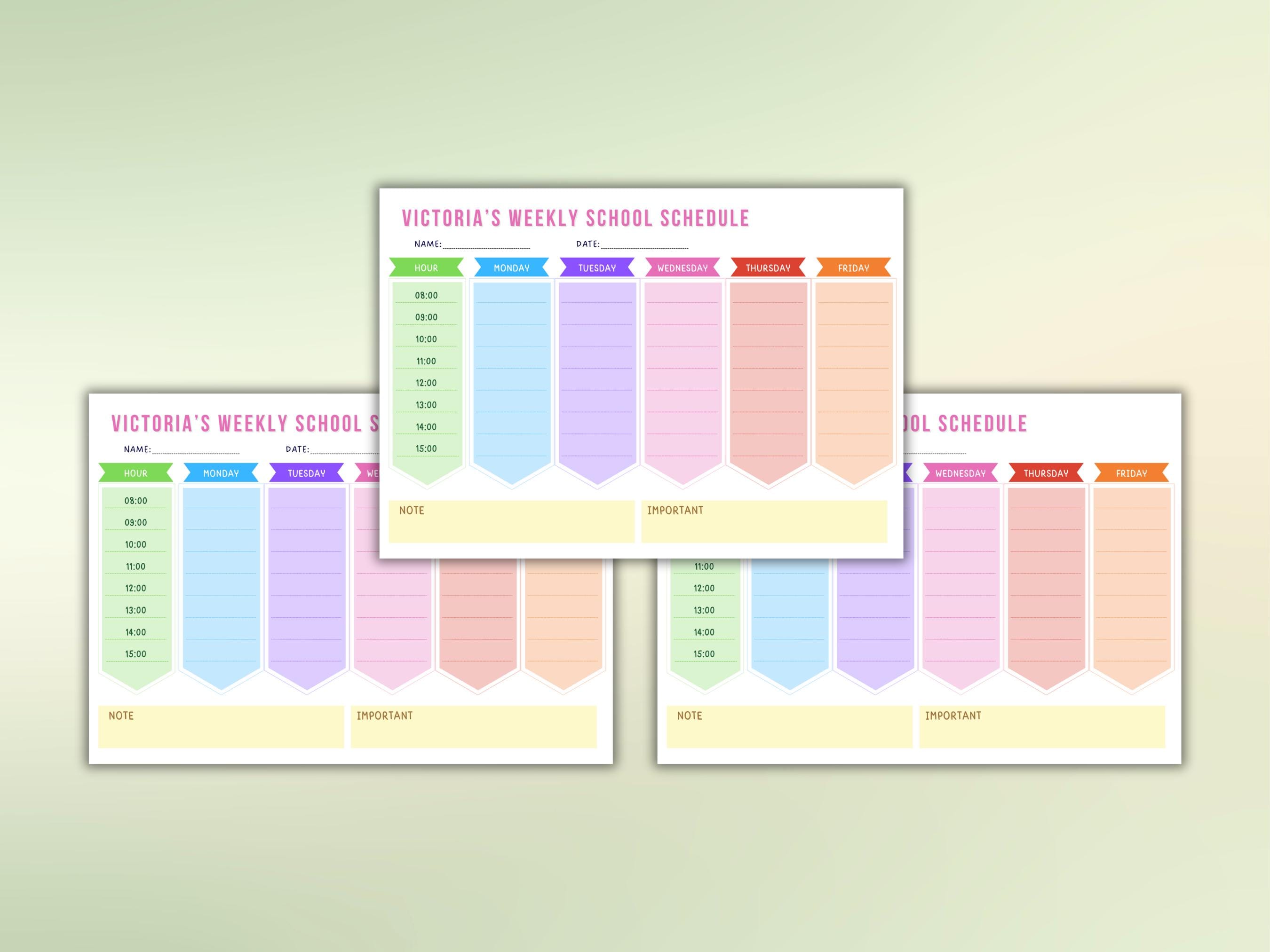Kids Weekly Class Schedule Template Childrens Daily Routine List Sheet ...
