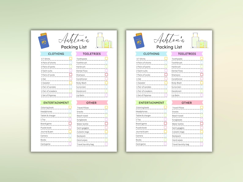 Kids Travel Packing List Travel Backpacking Checklist Pastel Vacation ...