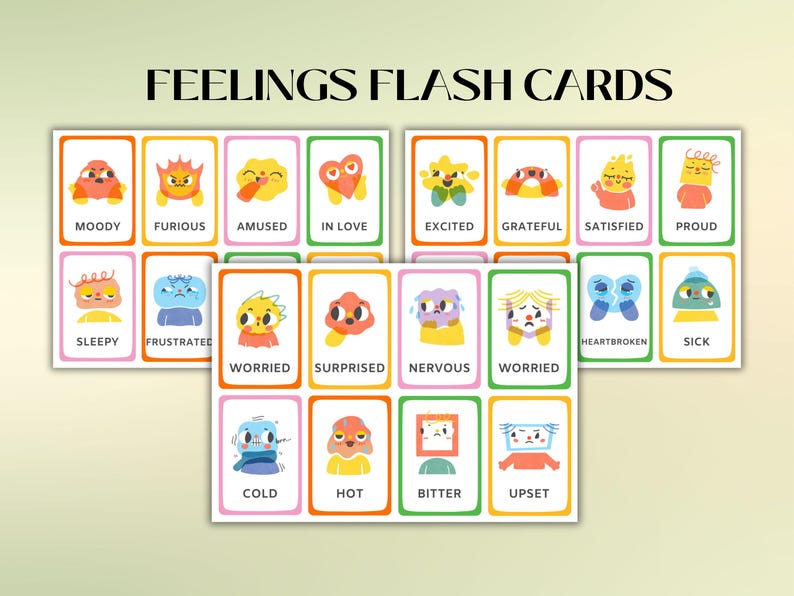 Colorful Playful Emotions Flashcards Kids Visual Feelings Flash Cards ...