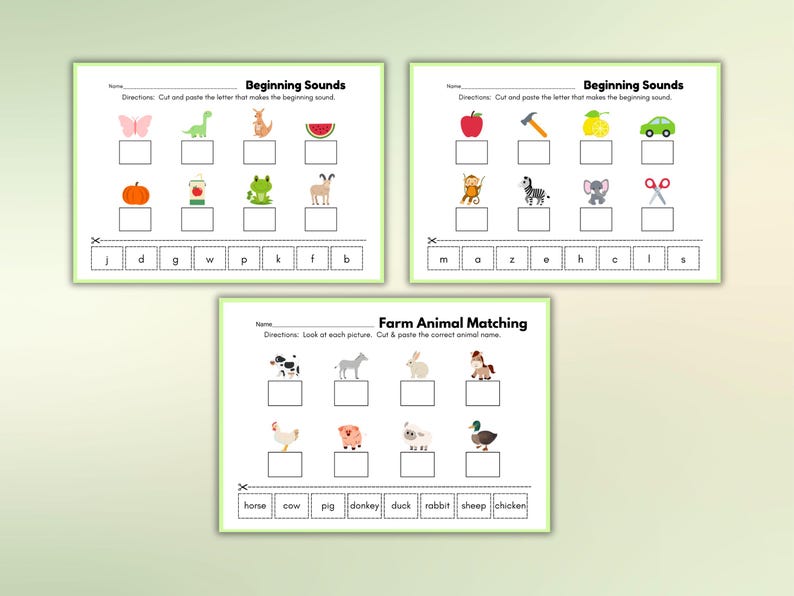Kids Cut and Paste Worksheets Match the Picture Busy Book Matching Cut ...