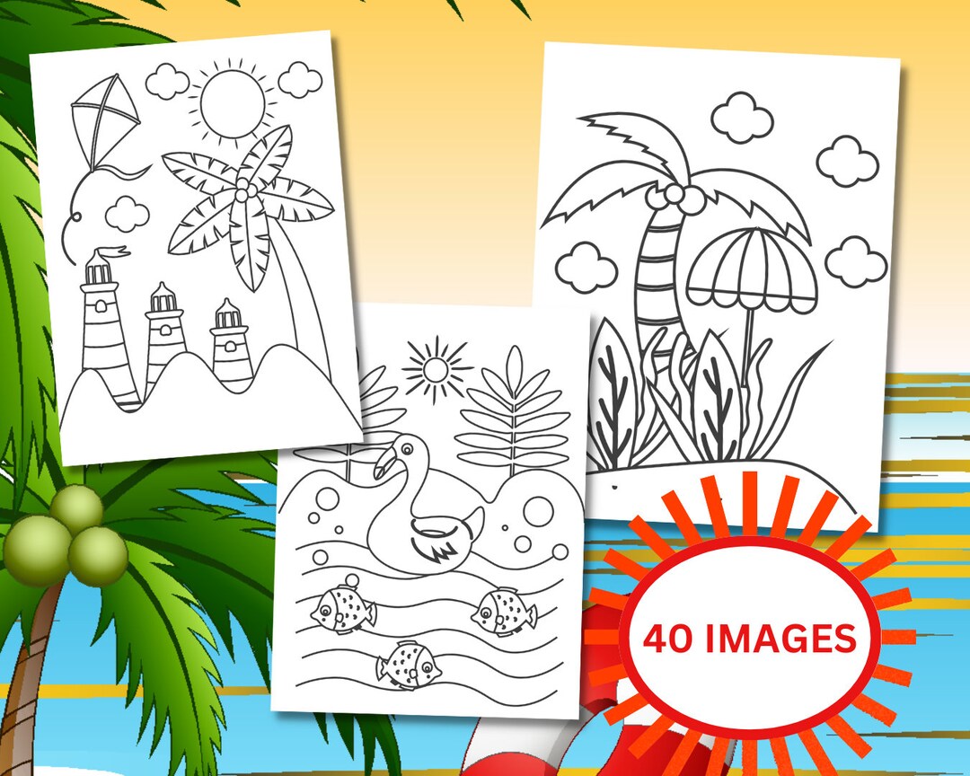SUMMER FUN Coloring Page Pack for Kids Age 2-8 40 Printable - Etsy