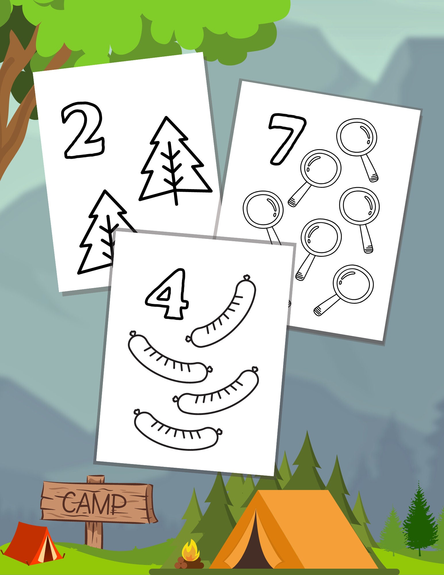 Camping Count and Coloring Pack for Kids | Printable Camping Activities ...
