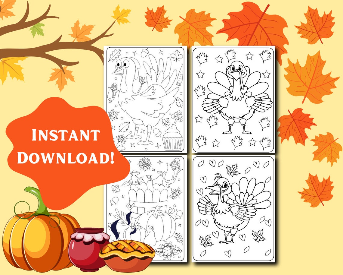 Thanksgiving Coloring Page Pack for Kids Age 2-8 | 40 Printable Pages ...