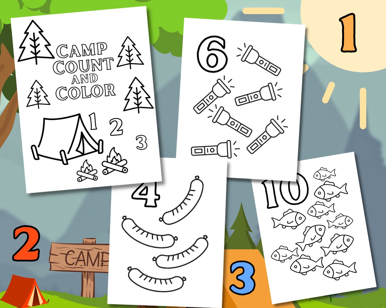 Camping Count and Coloring Pack for Kids | Printable Camping Activities ...