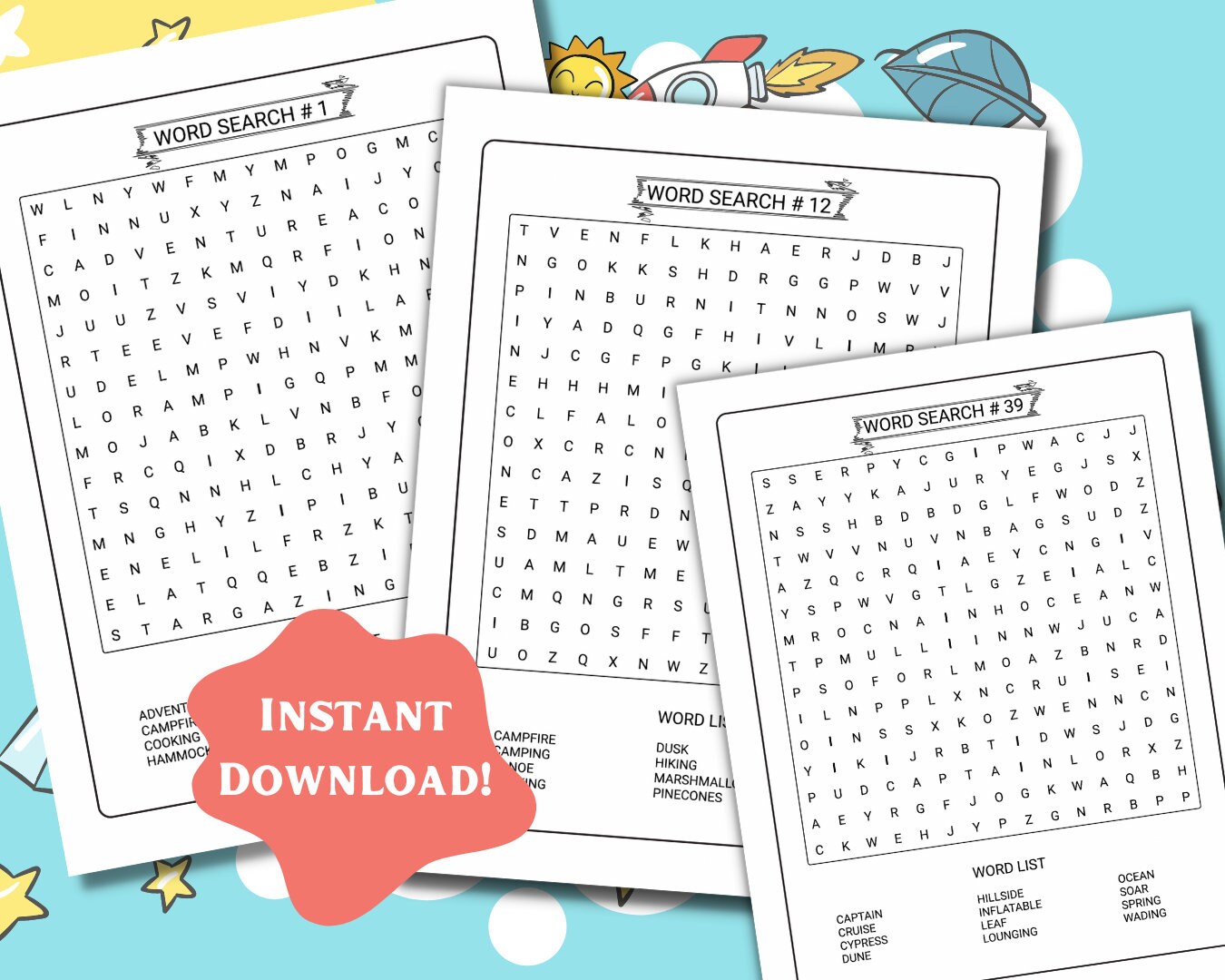 Summer Word Search! Printable Word Search Pack for Kids Age 8-12 - Etsy