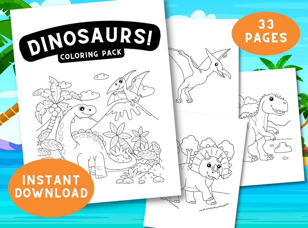 Dinosaurs! Coloring Page Pack for Kids Age 2-8 | 33 Printable Pages of ...
