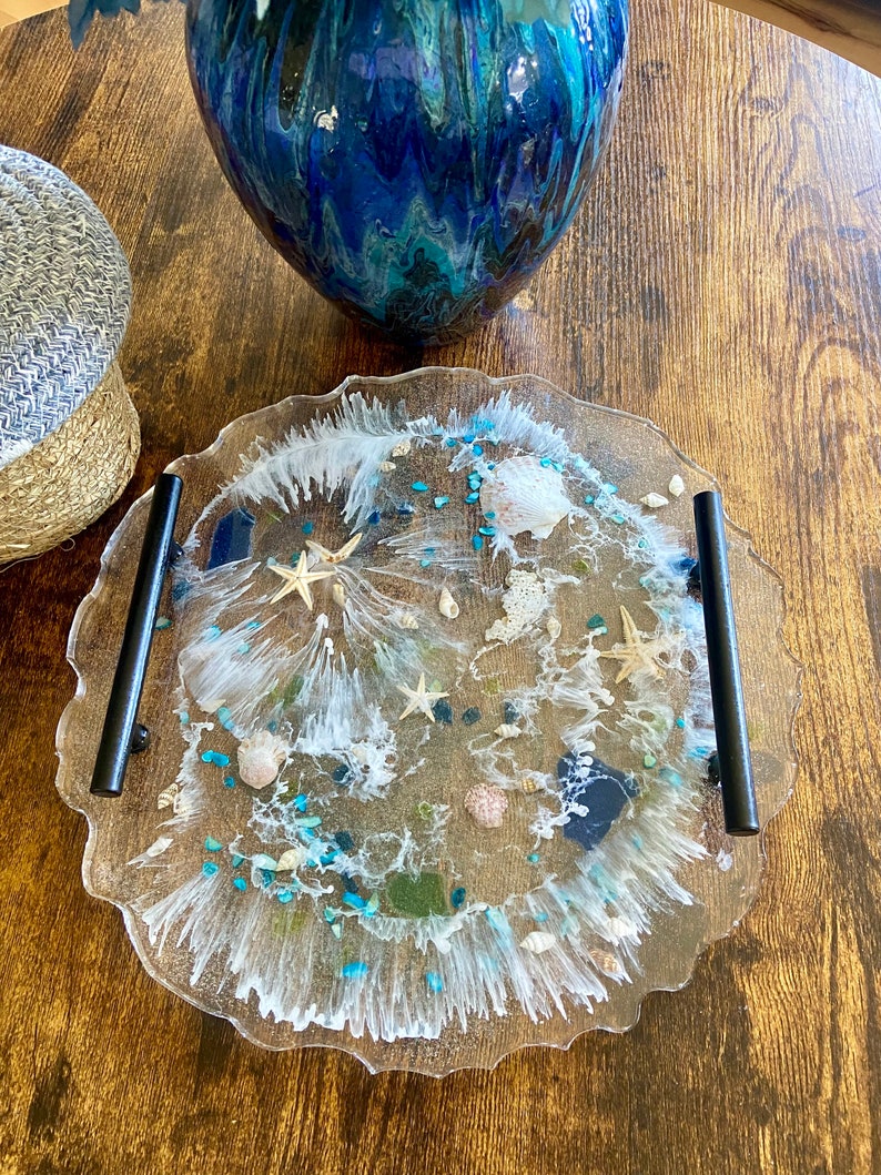 Tidal Pool Serving Tray; 13” Round, Sand/shells/starfish, Food Safe - Etsy