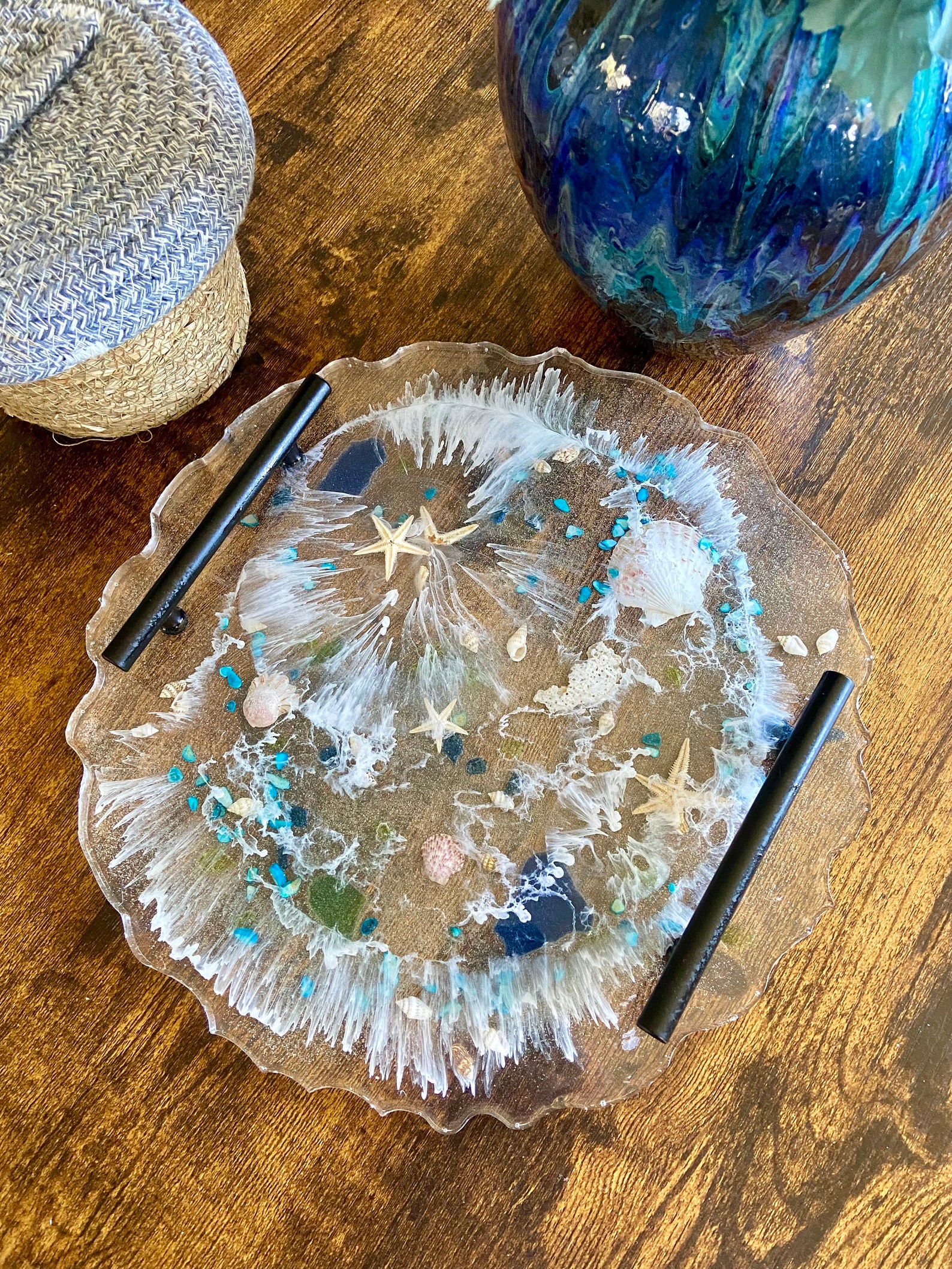 Tidal Pool Serving Tray; 13” Round, Sand/shells/starfish, Food Safe - Etsy
