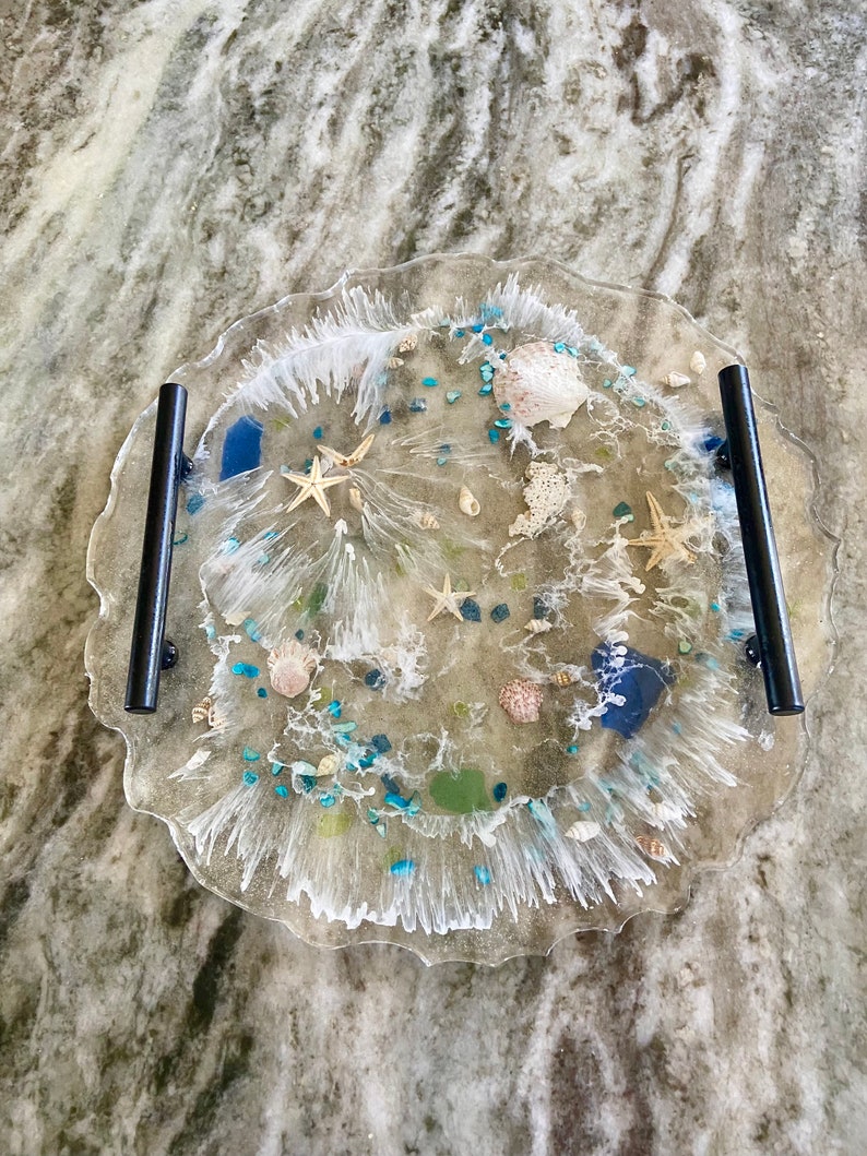 Tidal Pool Serving Tray; 13” Round, Sand/shells/starfish, Food Safe - Etsy