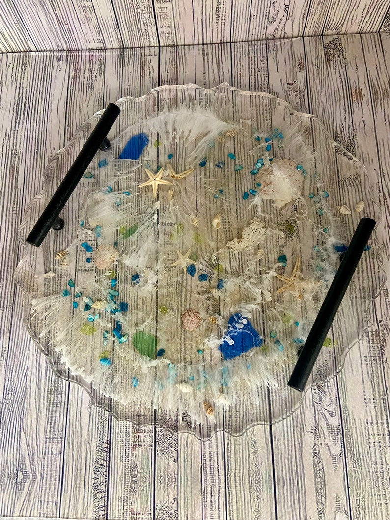Tidal Pool Serving Tray; 13” Round, Sand/shells/starfish, Food Safe - Etsy