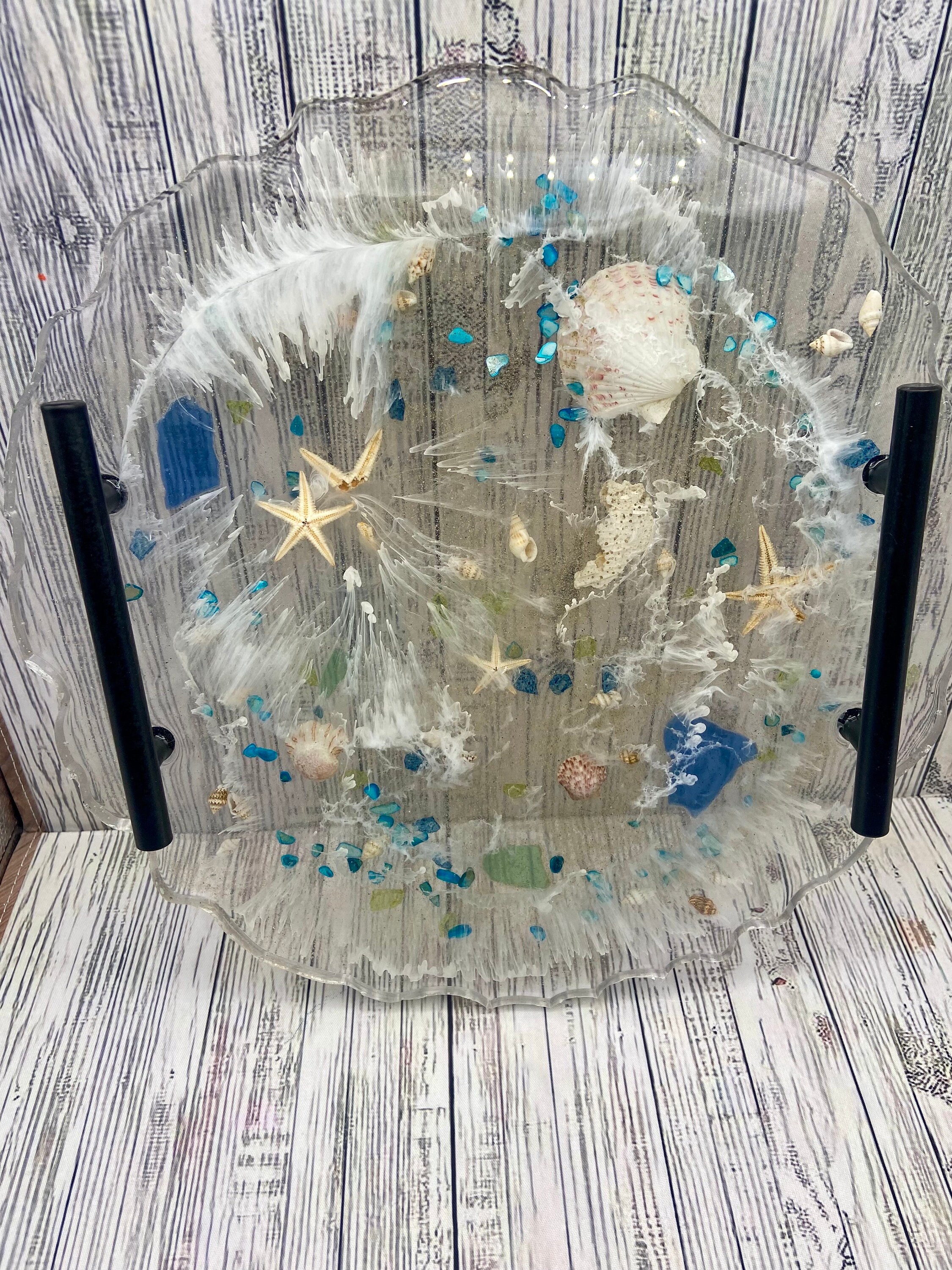 Tidal Pool Serving Tray; 13” Round, Sand/shells/starfish, Food Safe - Etsy