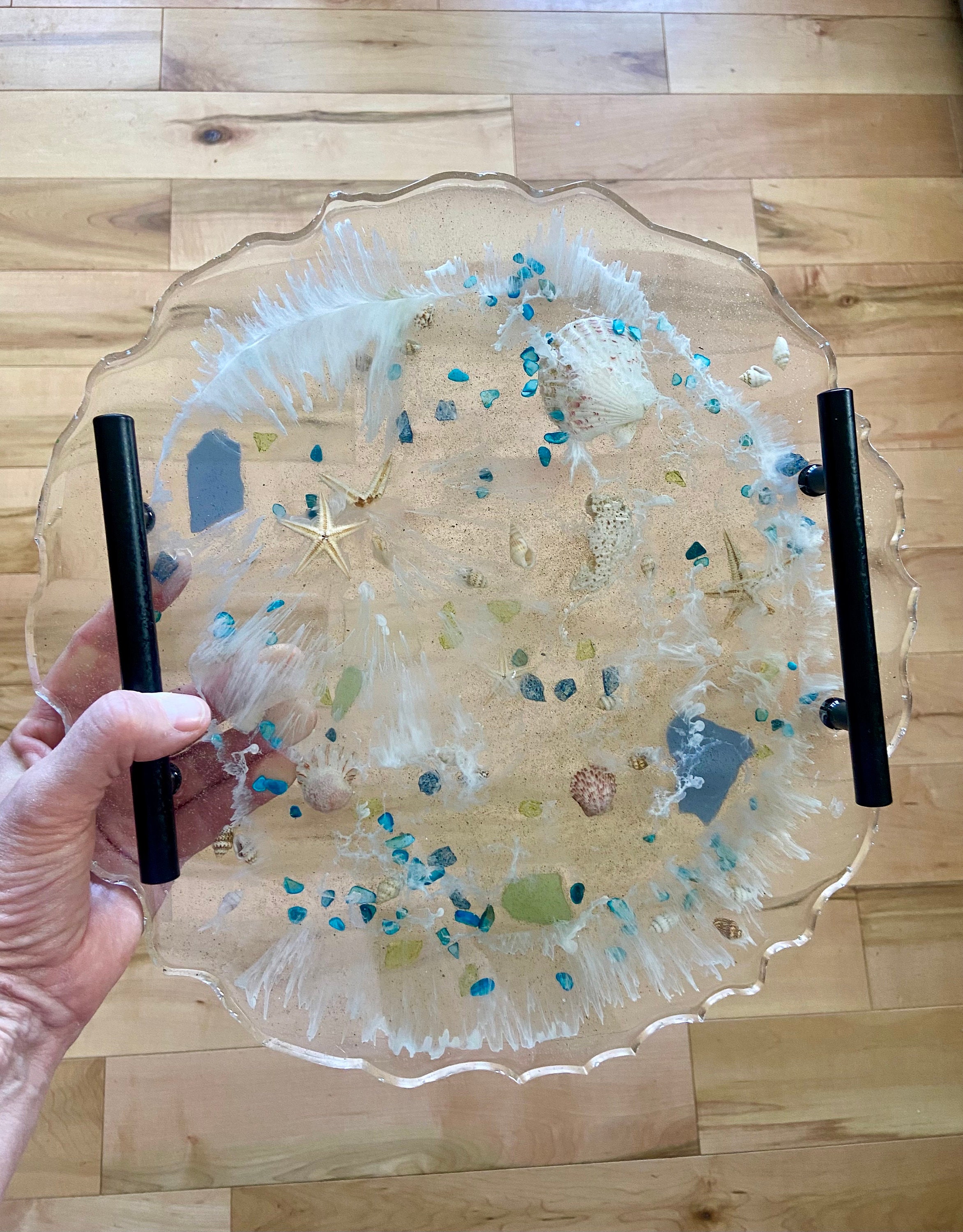 Tidal Pool Serving Tray; 13” Round, Sand/shells/starfish, Food Safe - Etsy