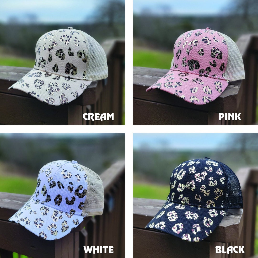 Metallic Leopard Print Ponytail Hat-baseball Hat-messy Hair Hat-sports ...
