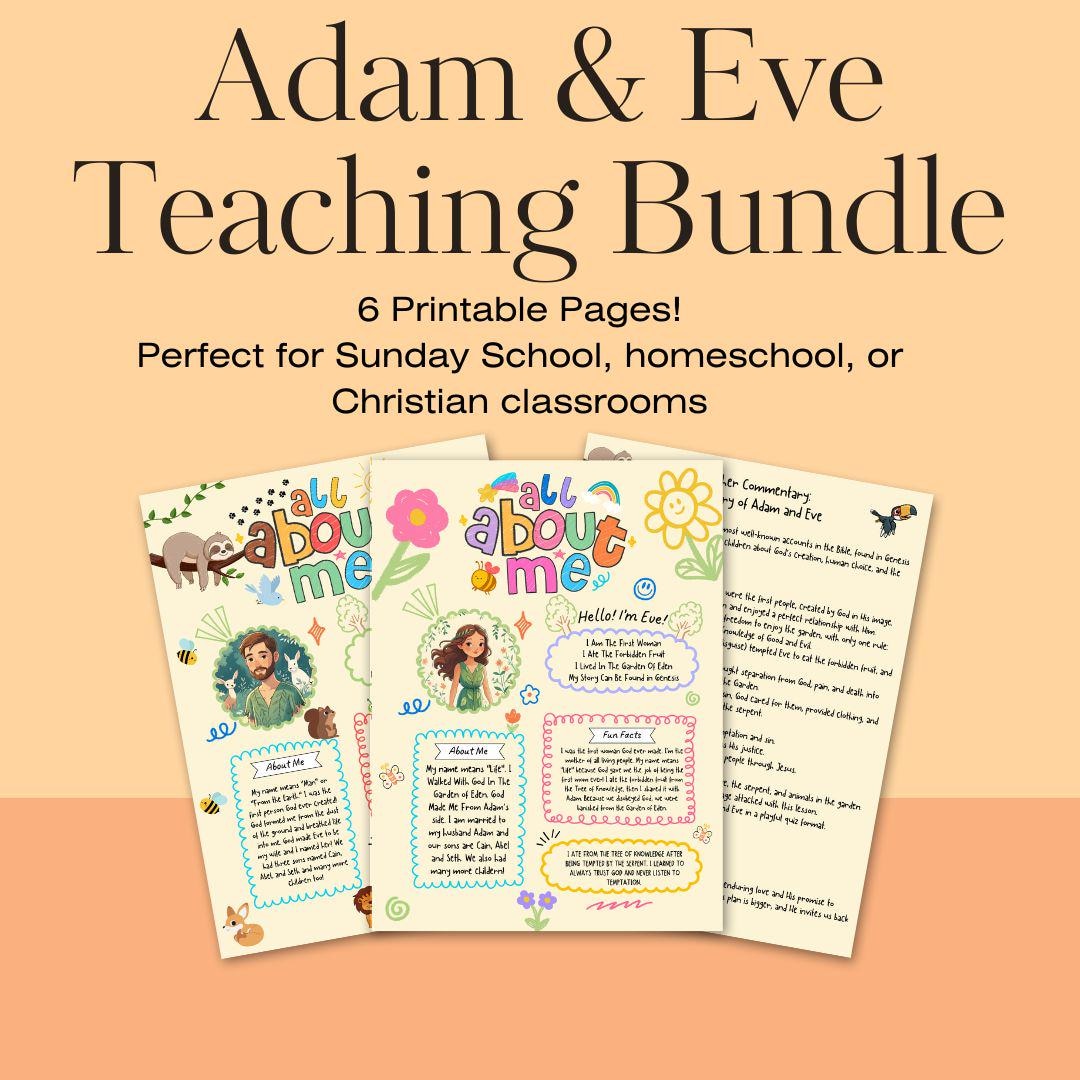 Adam and Eve Bible Lesson Bundle, Sunday School Christian Printable ...