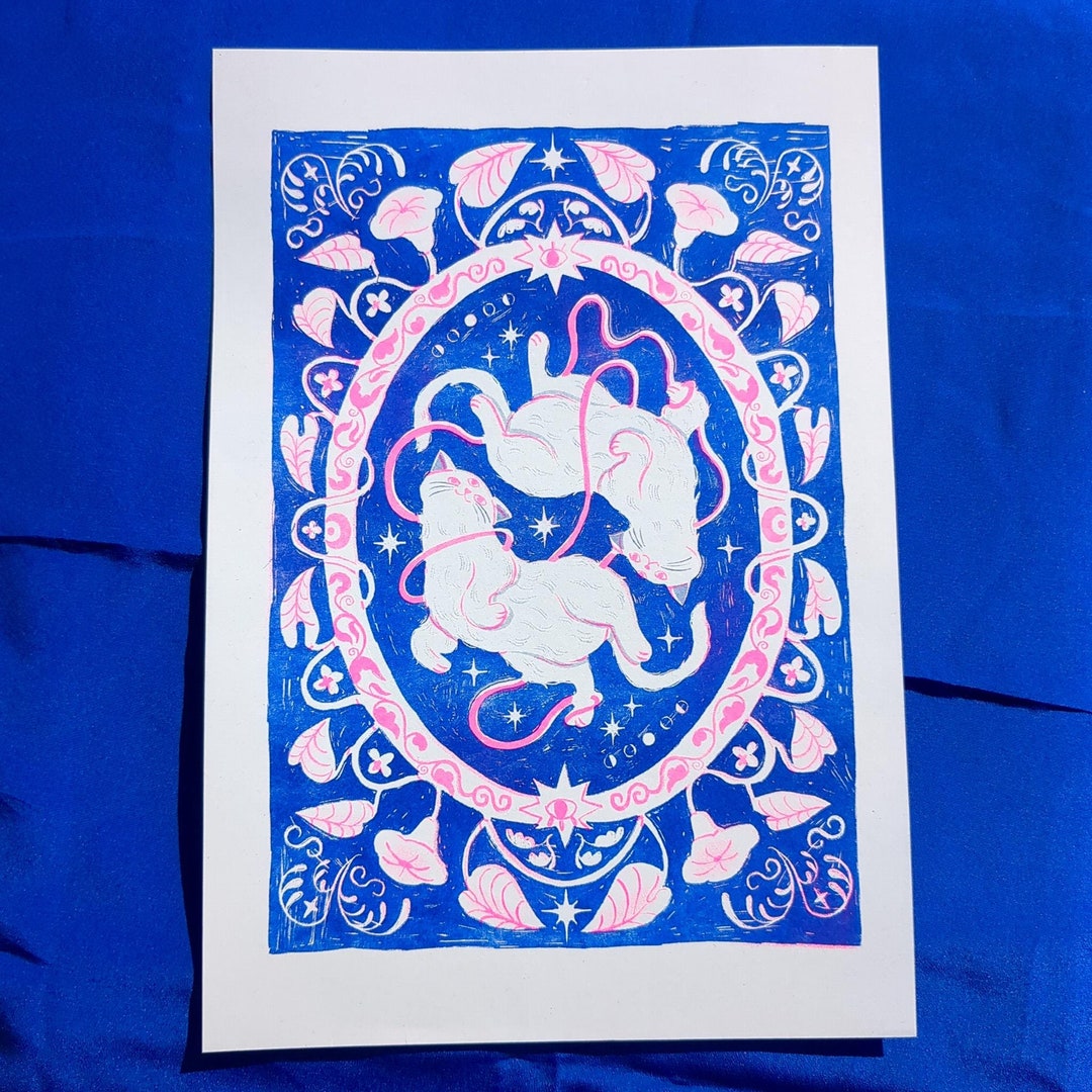 Mystical Cats Riso Print // A4 Wall Art Painting Alternative Dark Magic ...