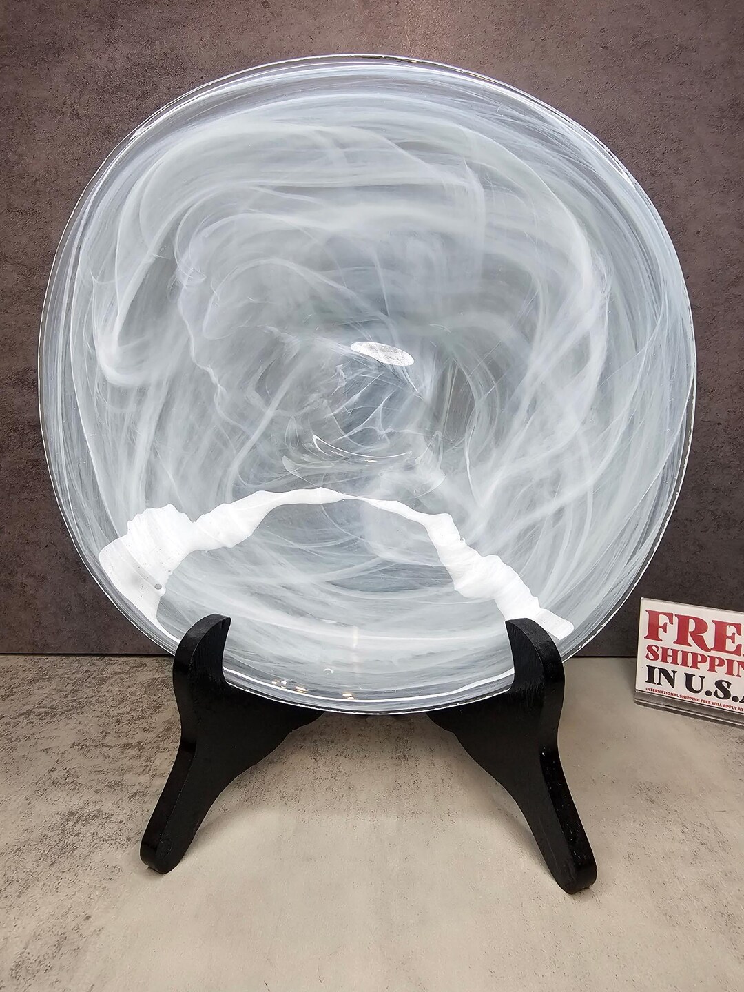 Vintage Glass Bowl | White Swirl Art Glass | Square Base Fountain Bowl ...