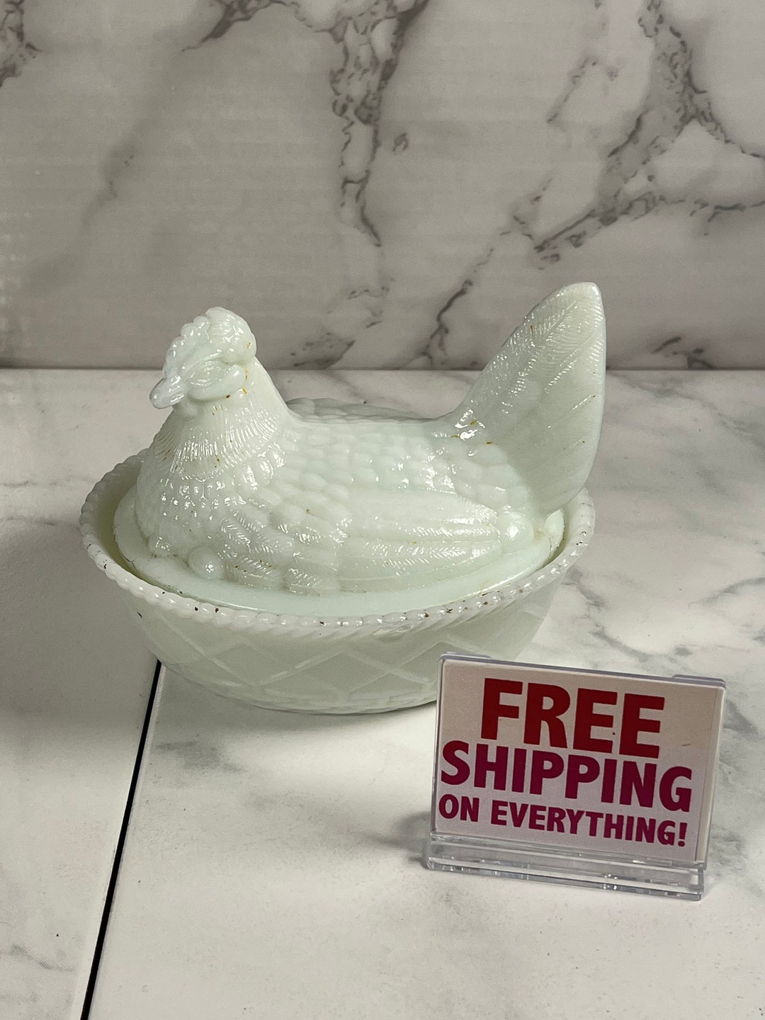 White Milk Glass Hen on a Basket Dish Vintage - Etsy