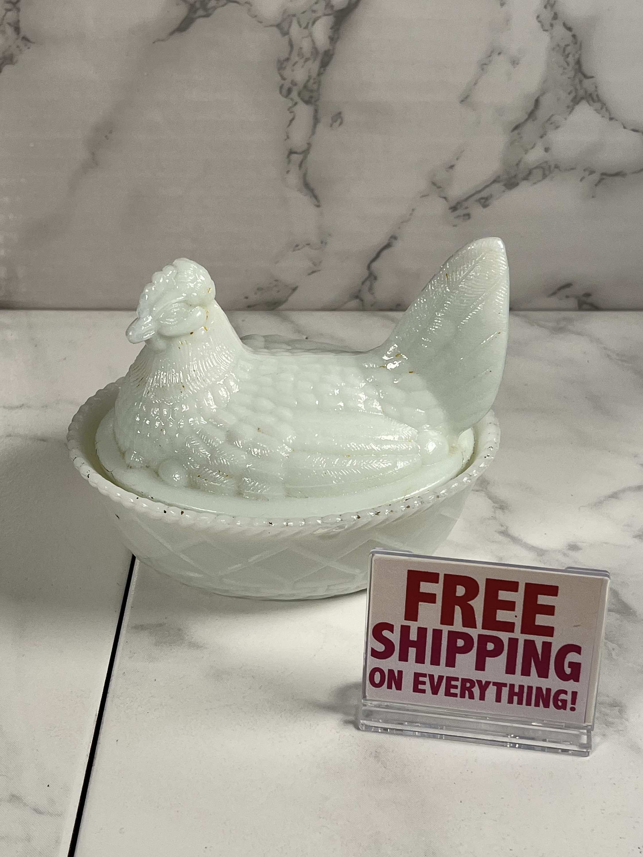 White Milk Glass Hen on a Basket Dish Vintage - Etsy