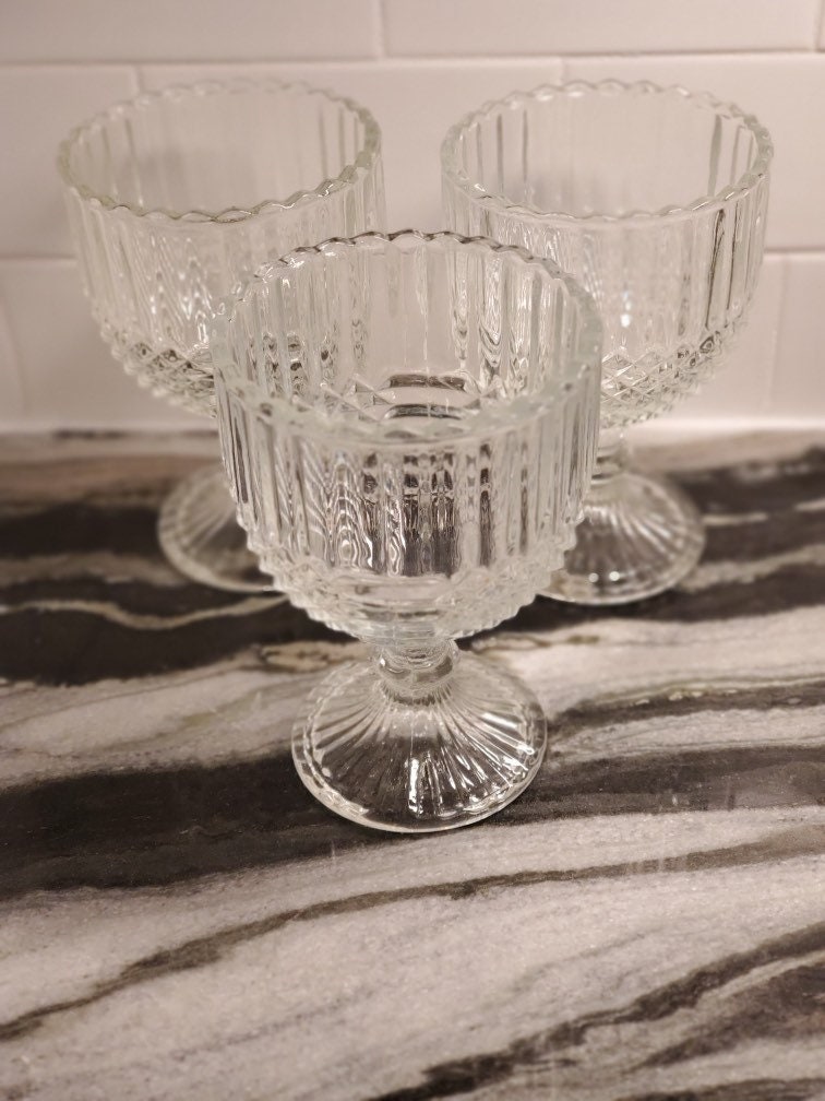 3 Pressed Glass Goblets - Diamond Pattern - Etsy