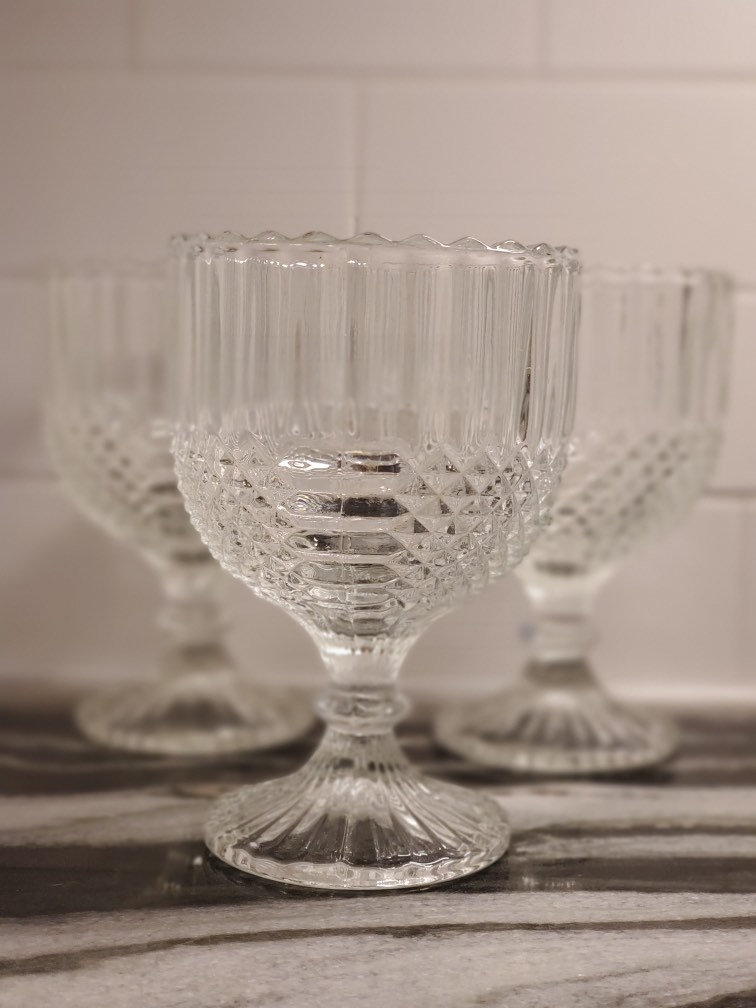 3 Pressed Glass Goblets Diamond Pattern - Etsy