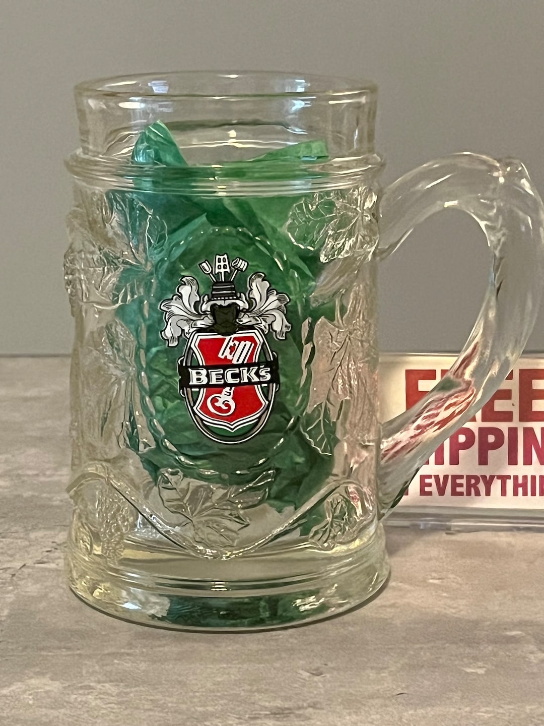 Vintage Beck's Beer Mug - Clear Glass With Raised Grapevines - Etsy