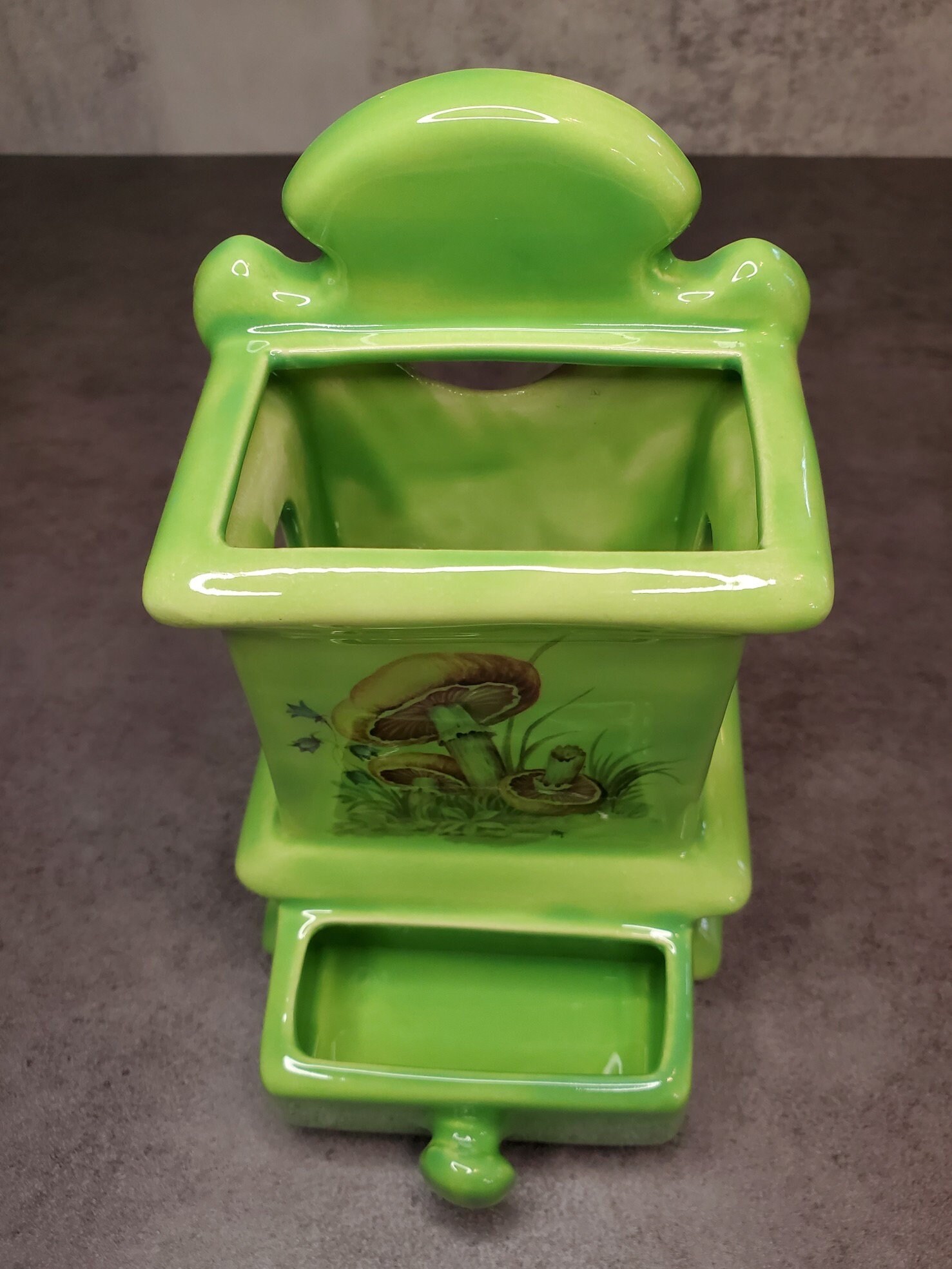 Green Ceramic Matchbox Holder Mushrooms Vintage - Etsy