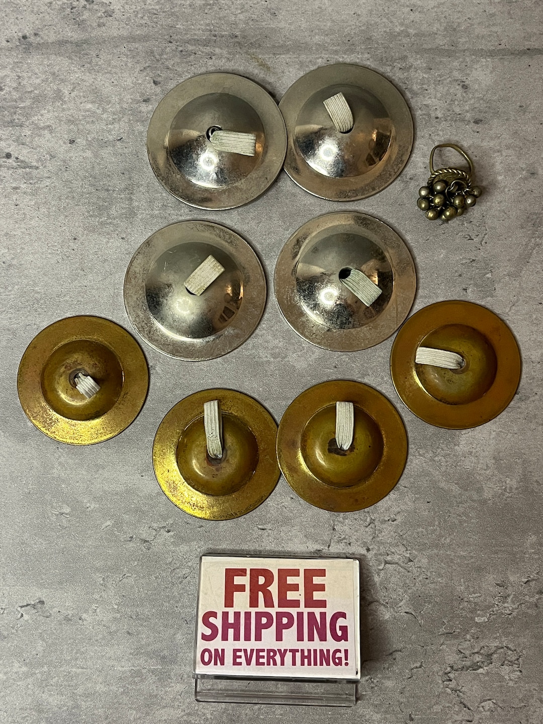 Vintage Sets of Belly Dancer Finger Cymbals - Silver & Brass - 4 Pairs ...