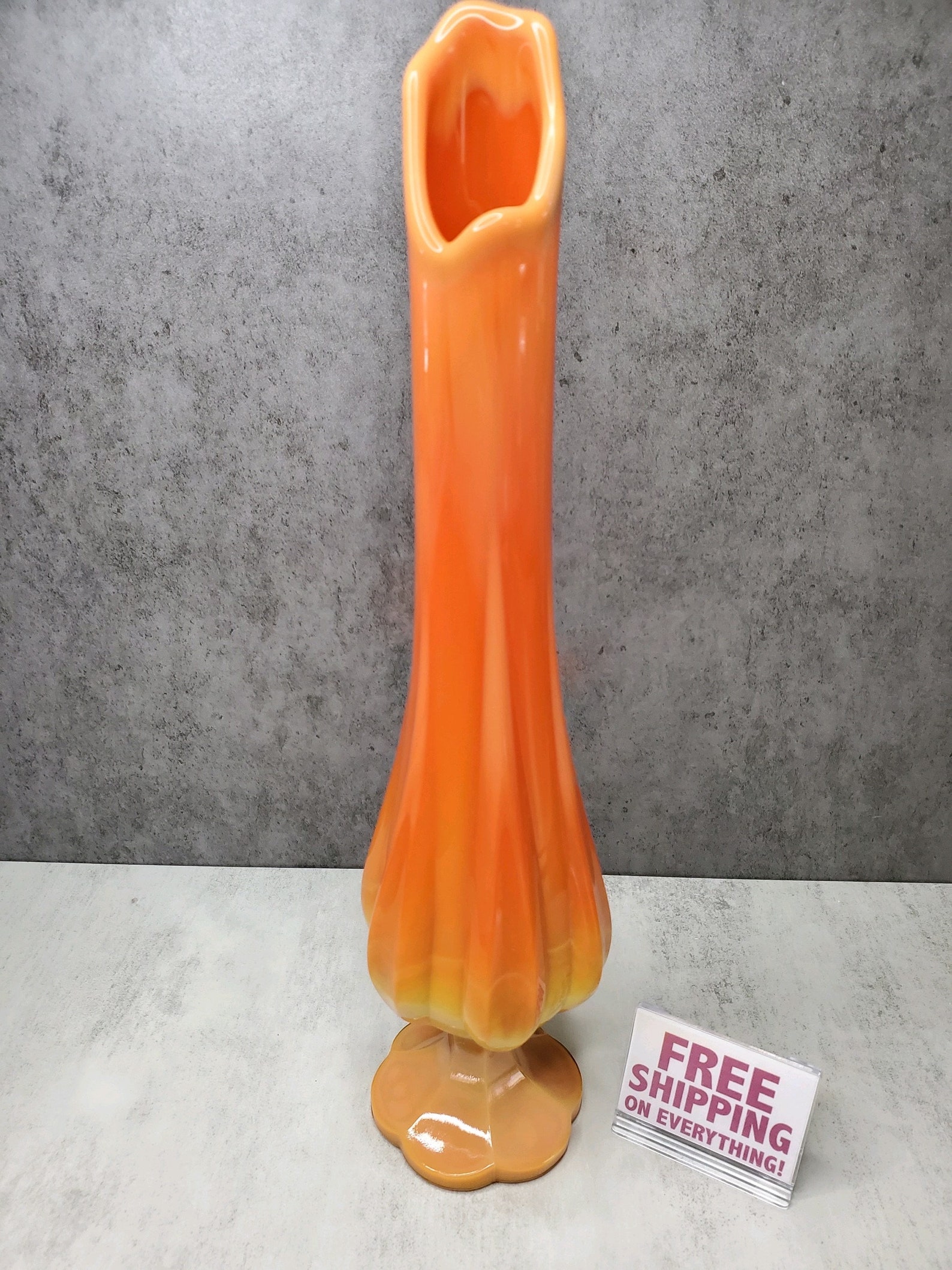 L E Smith Simplicity Bittersweet Orange Swung Vase Petal Base Vintage ...
