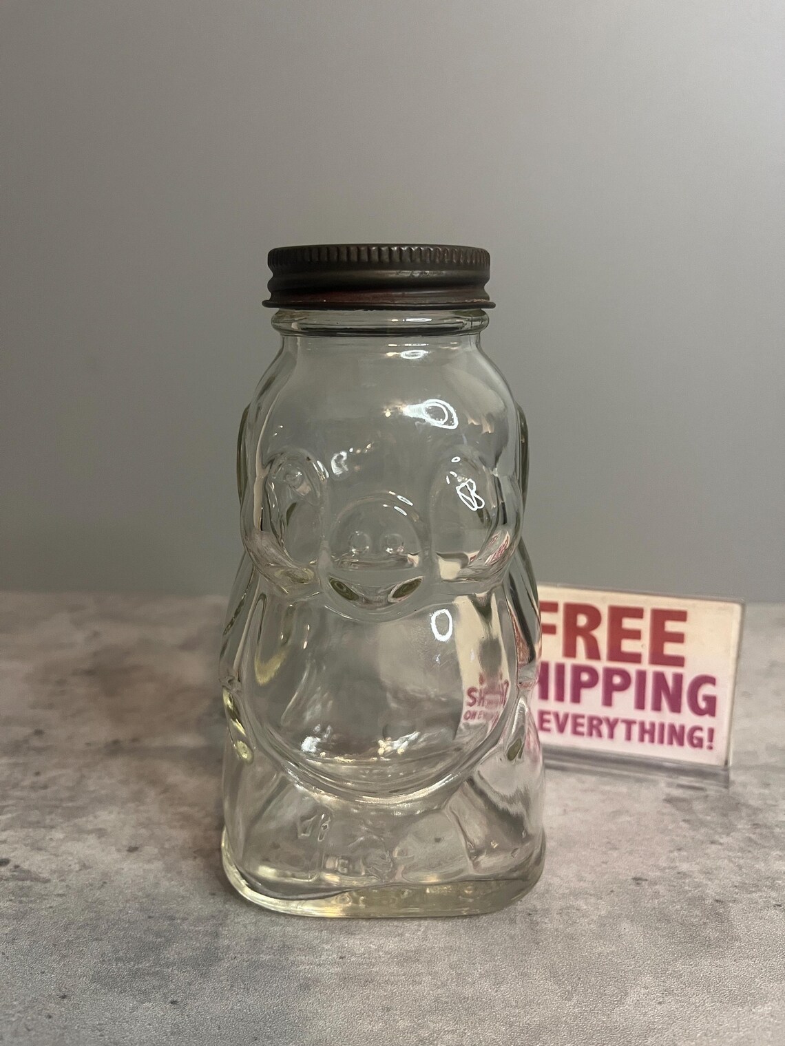 Hazel Atlas Glass Pig Shaped Piggy Bank - Vintage Coin Bank With Metal ...