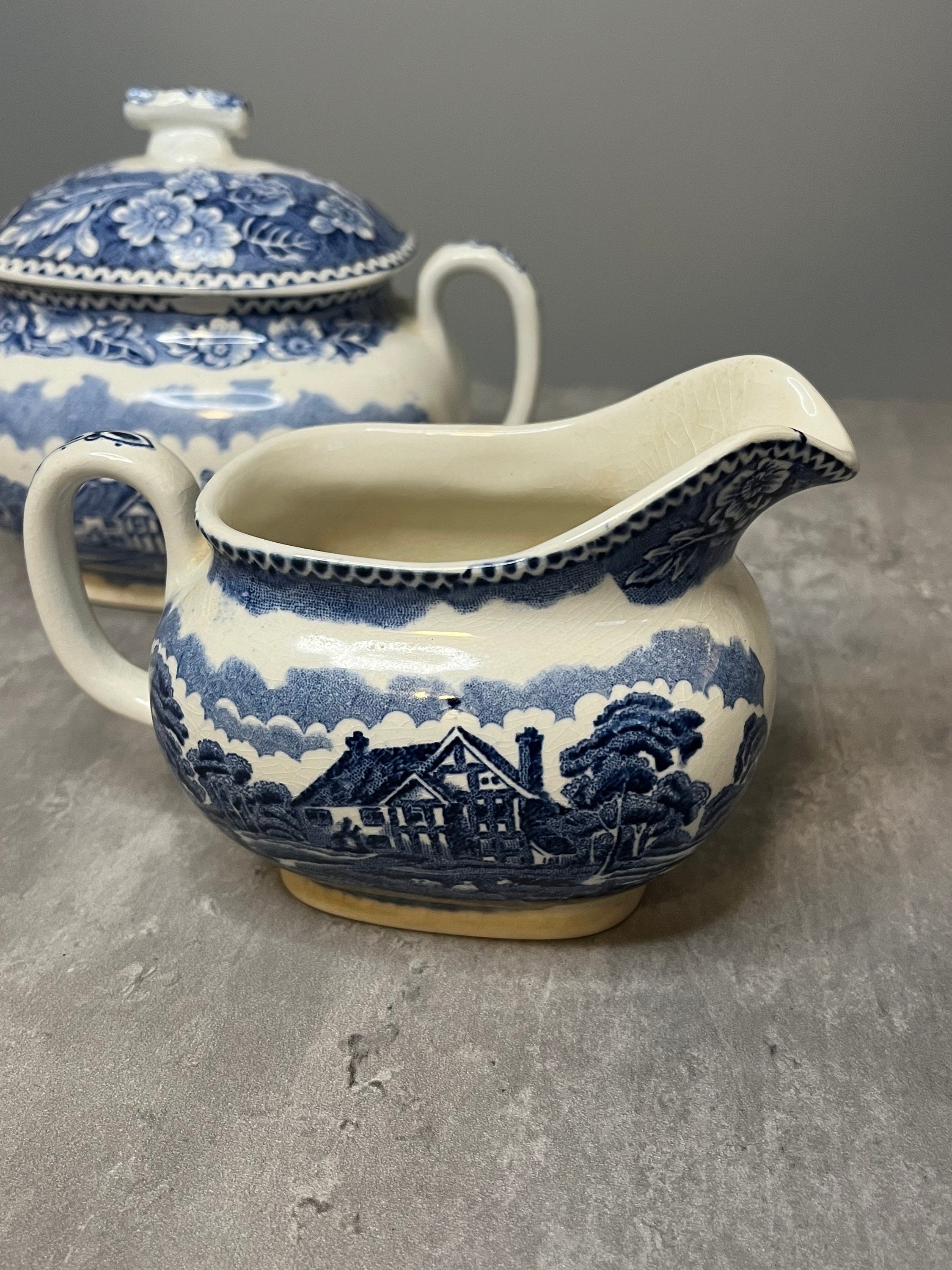 Vintage Sugar & Creamer Set - Blue / White - Wood and Sons England - Etsy
