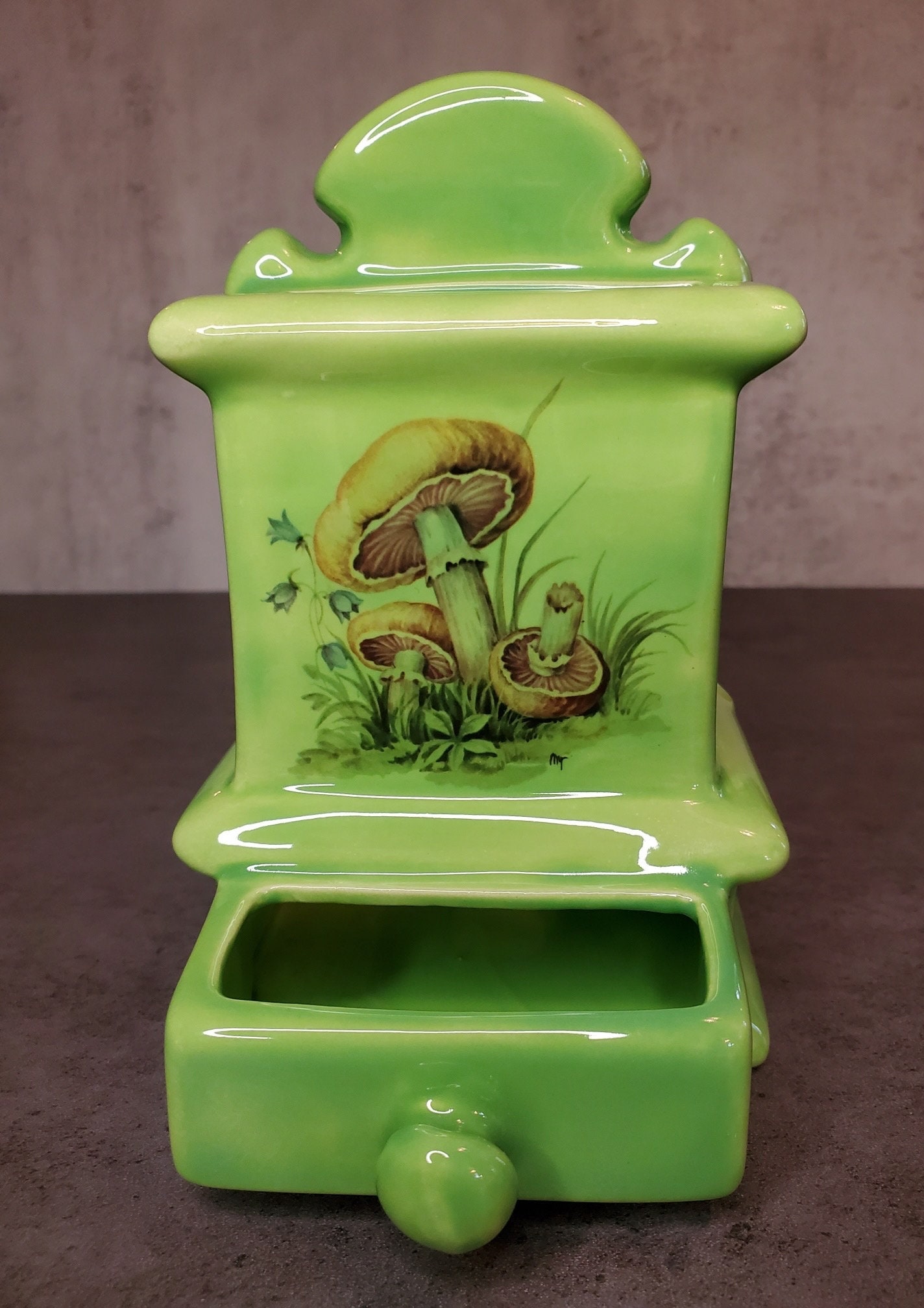 Green Ceramic Matchbox Holder Mushrooms Vintage - Etsy
