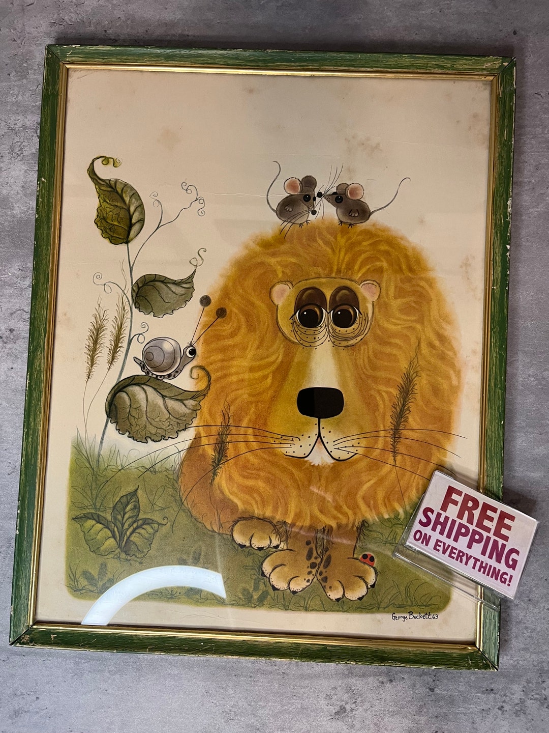 Vintage George Buckett Framed Lion & Mice Lithograph - 1963 - Etsy