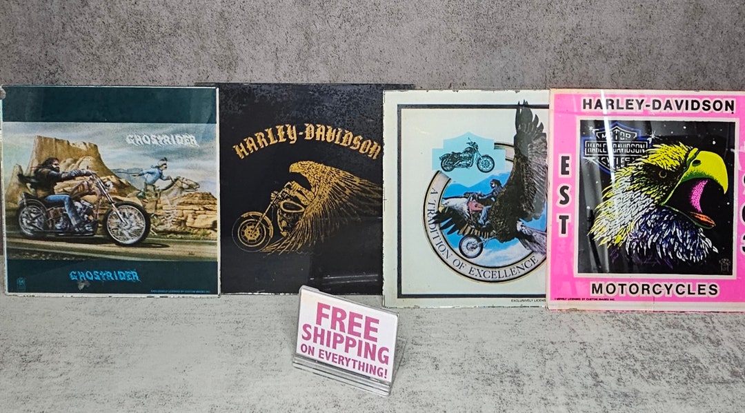 Set of 4 Harley-davidson Glass Tiles Vintage Biker Tiles - Etsy