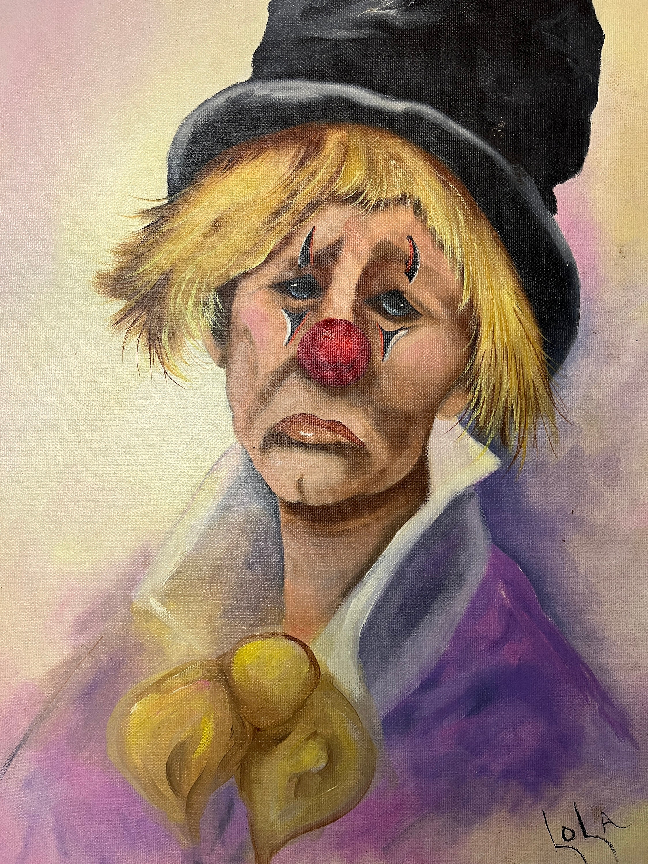 Sad Clown Artist LOT:85G: Signed And Framed Painting Sad Clown