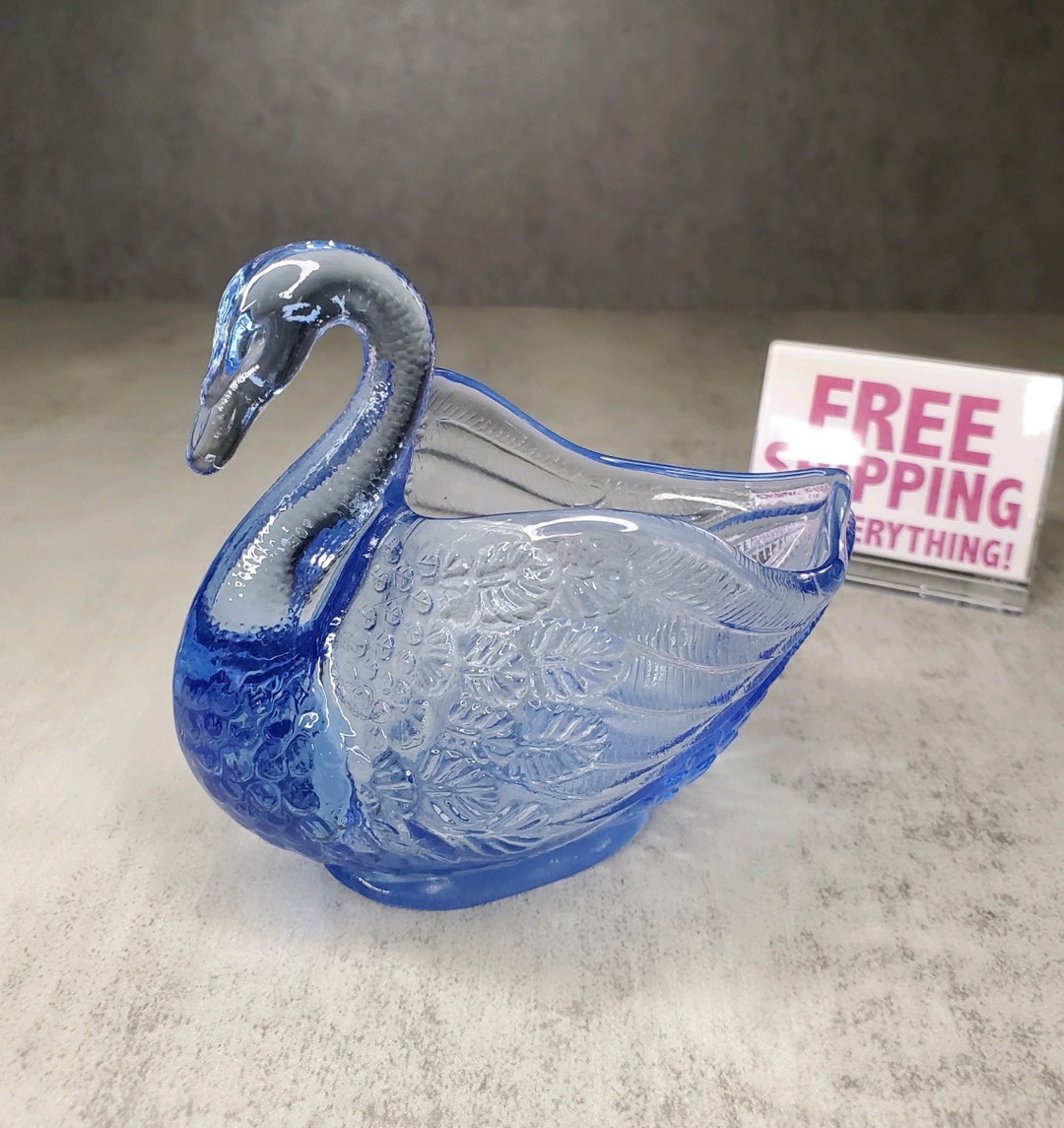 Vintage Fenton Blue Glass Swan Candy Dish - Etsy