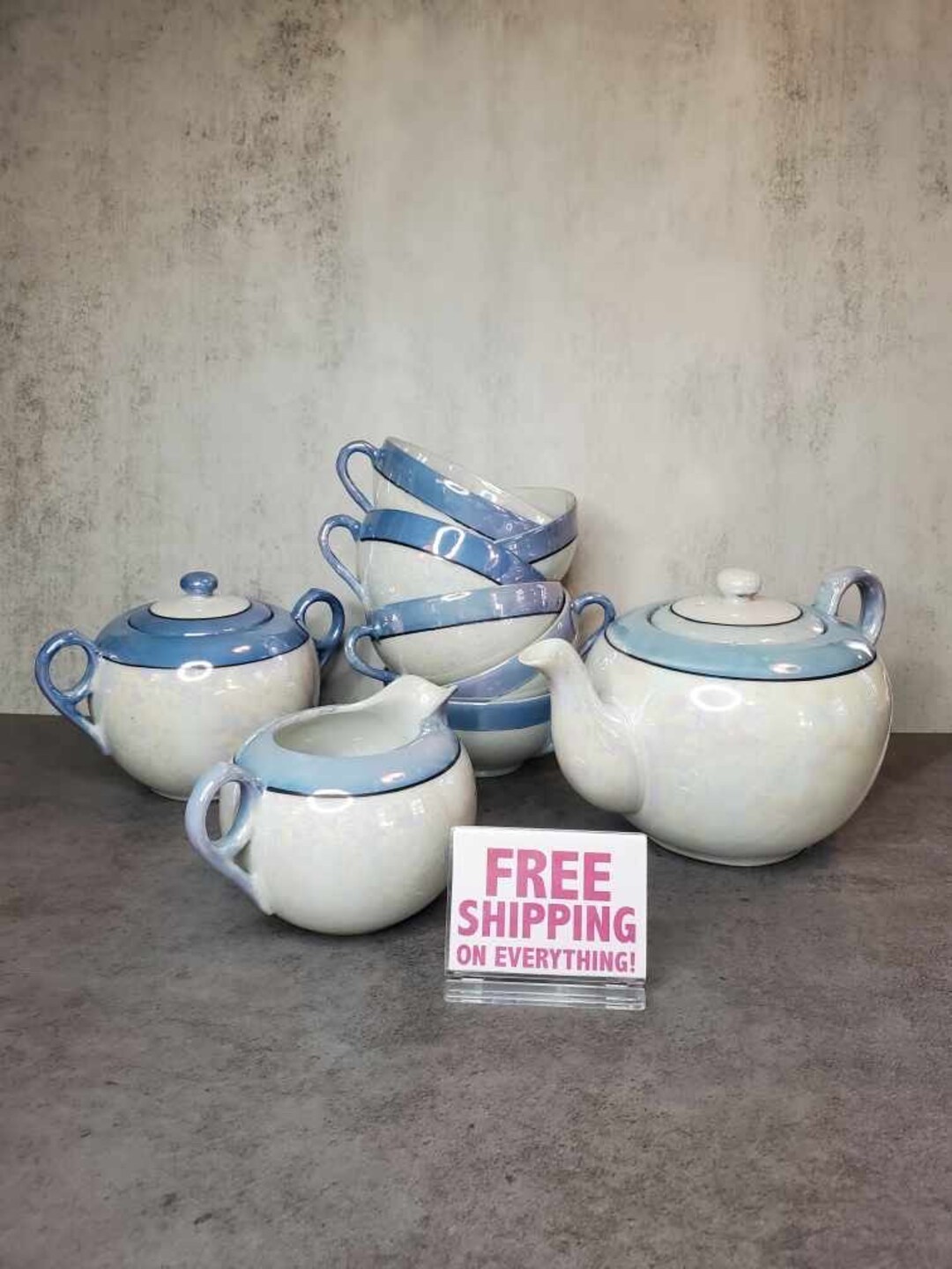 Blue & White Lusterware 7 Piece Tea Set - Vintage - Etsy
